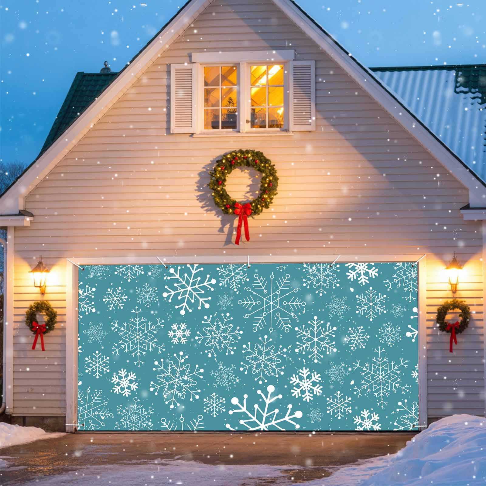 Geometric Snowflake Garage Door Decorations, 6x13ft Garage Door Cover ...