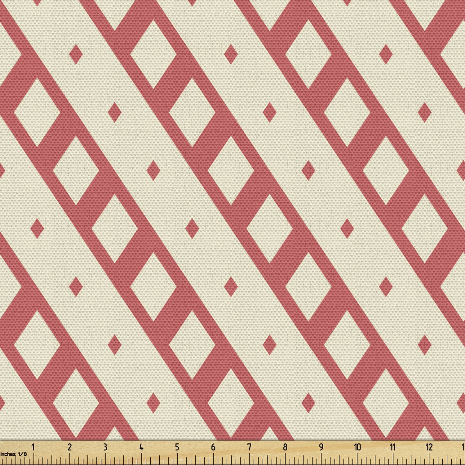 Ambesonne Coral Cream Fabric by the Yard Upholstery, Rhombus Diamonds ...