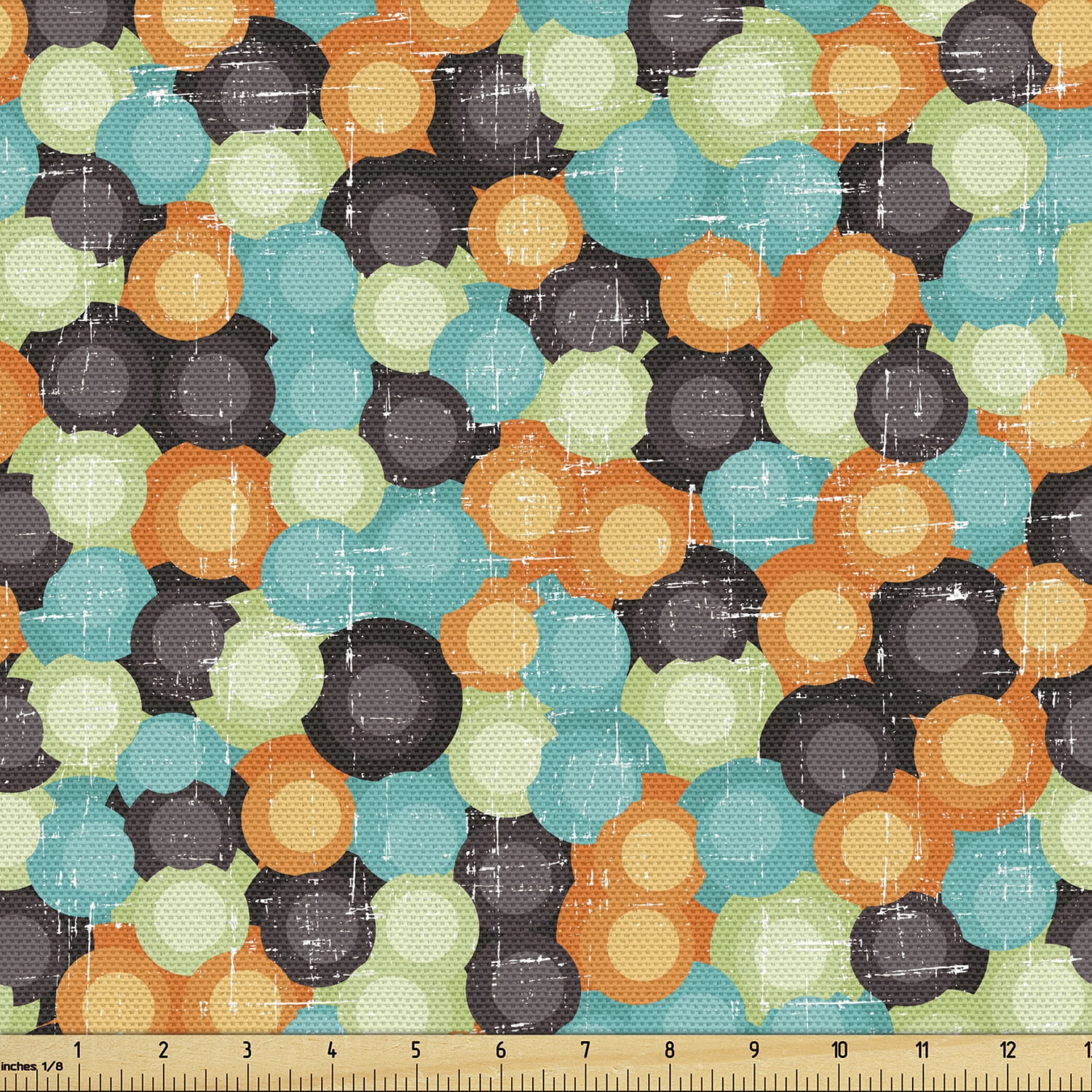 Geometric Sofa Upholstery Fabric by the Yard, Grunge Colorful Circles ...