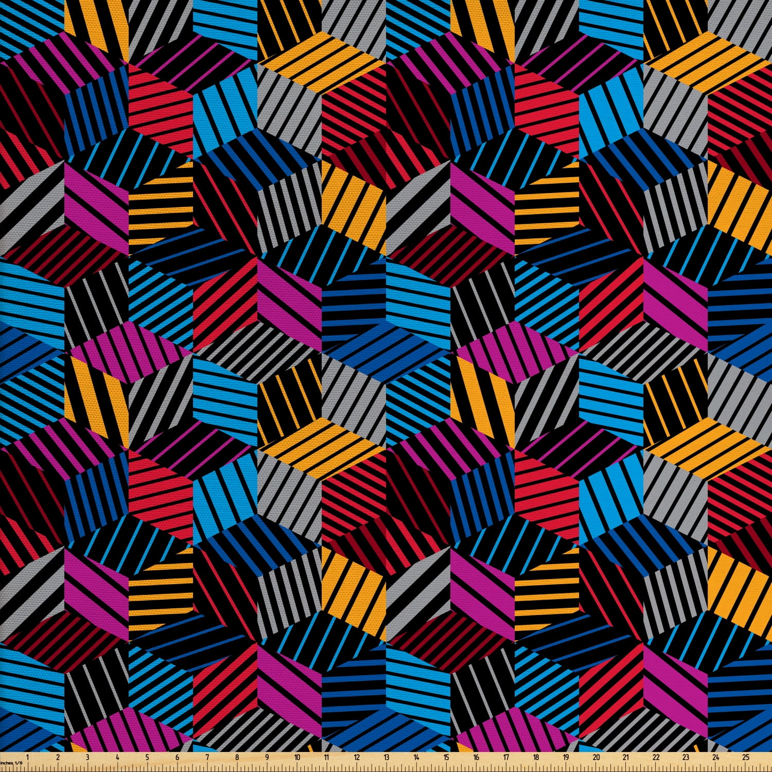 Ambesonne Geometric Fabric by the Yard Upholstery, 3D Cube Stripes ...