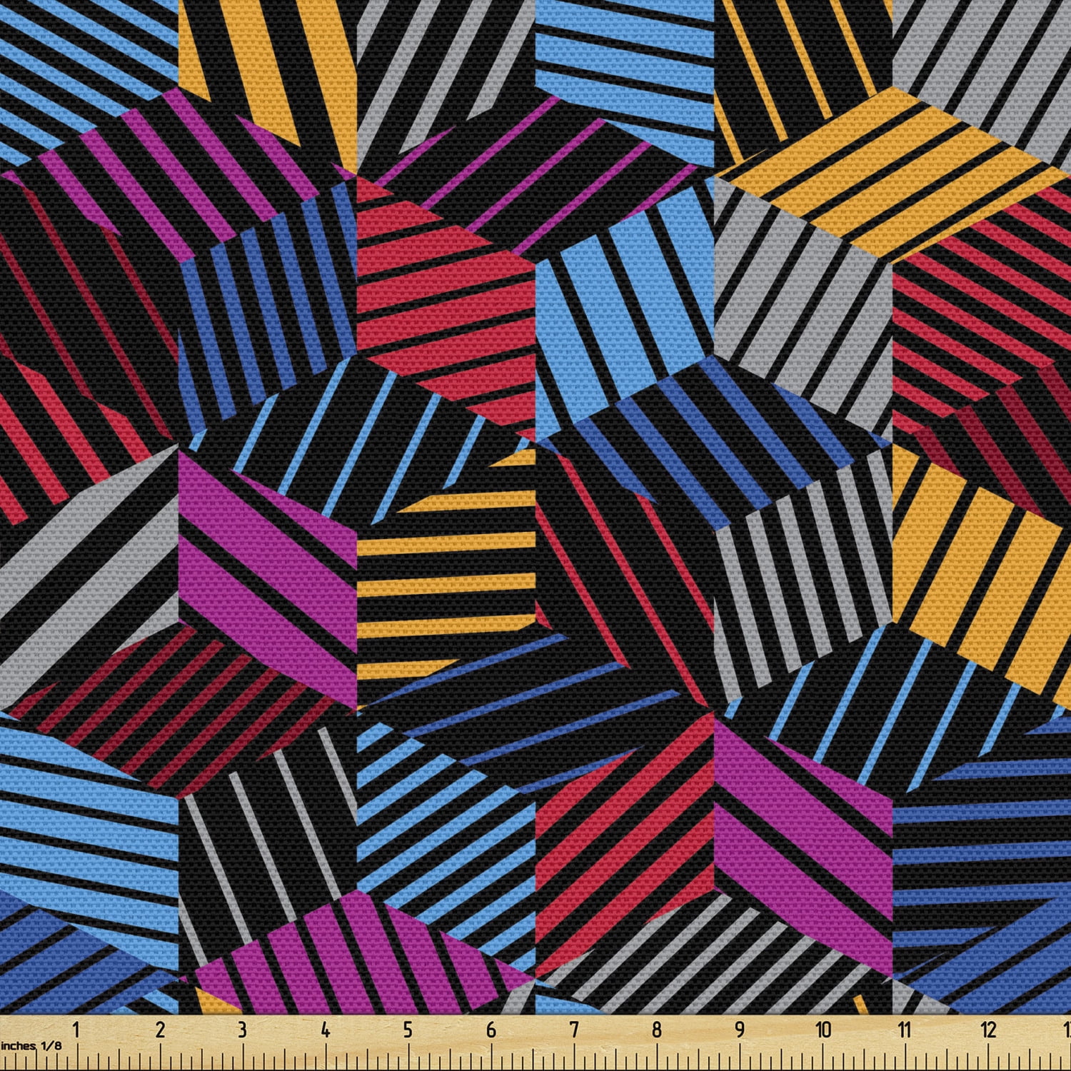 Ambesonne Geometric Fabric by the Yard Upholstery, 3D Cube Stripes ...