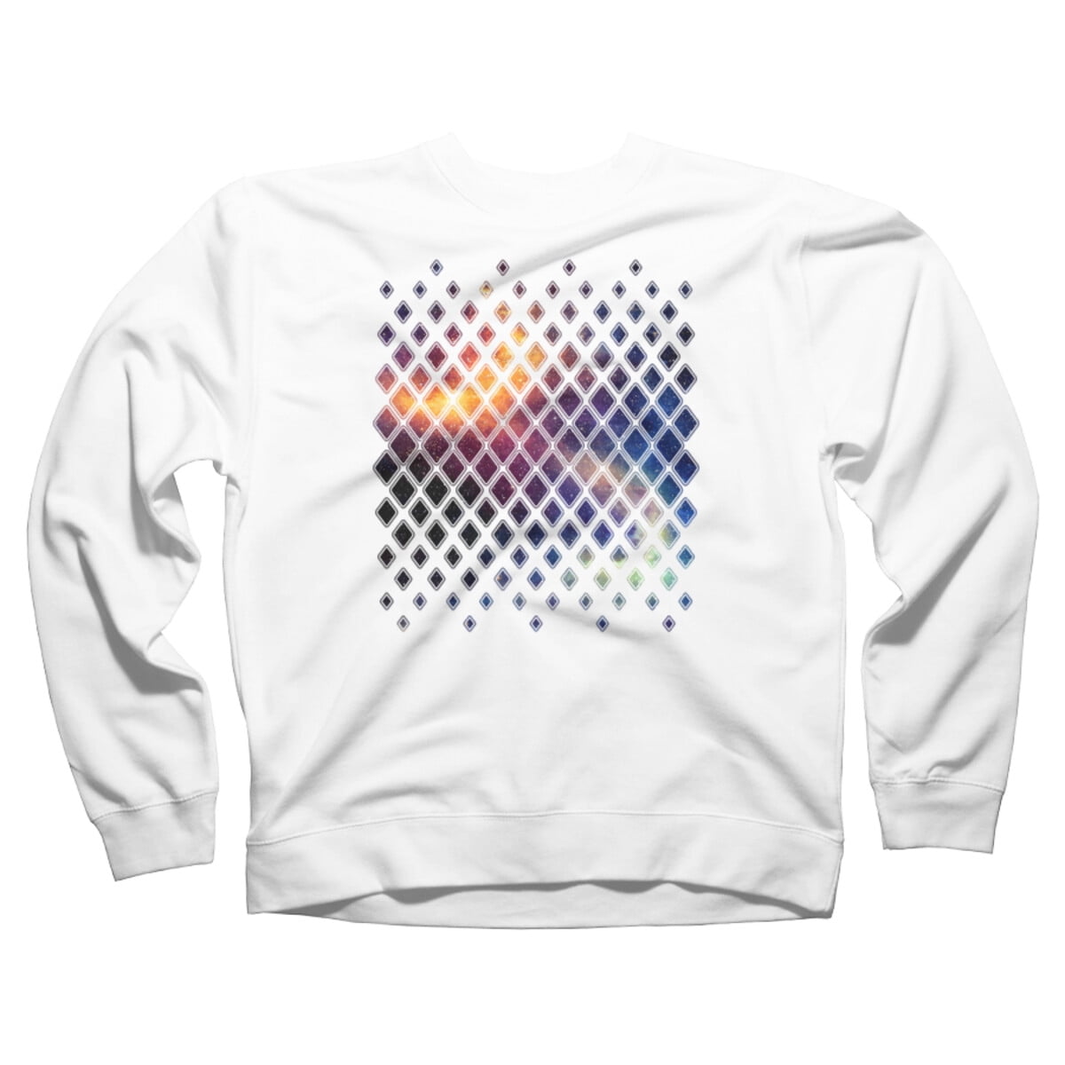 Geometric Space Galaxy White Graphic Crew Neck Sweatshirt - Design By ...