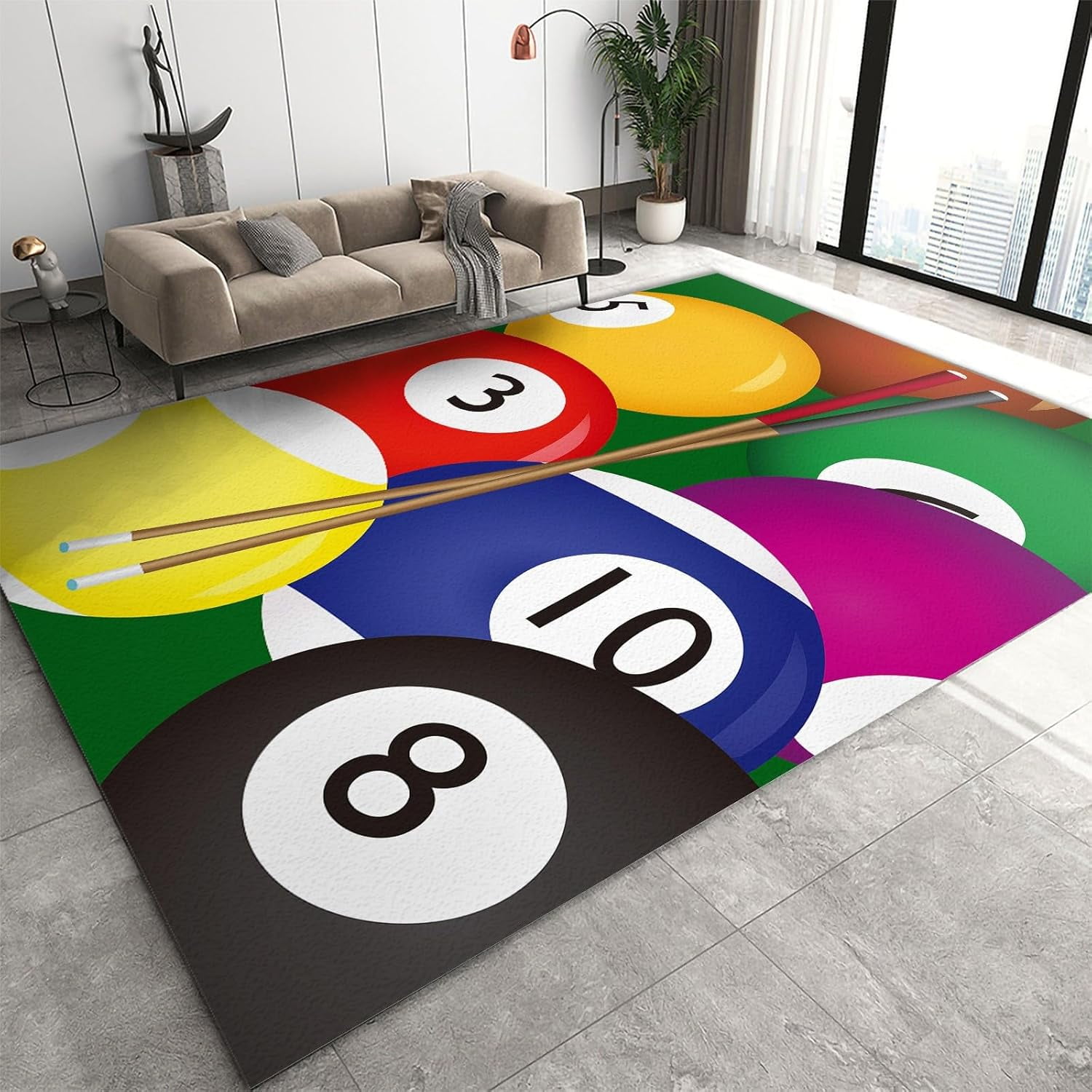 Geometric Sports Billiards Snooker Area Rugs For Living Room Washable ...