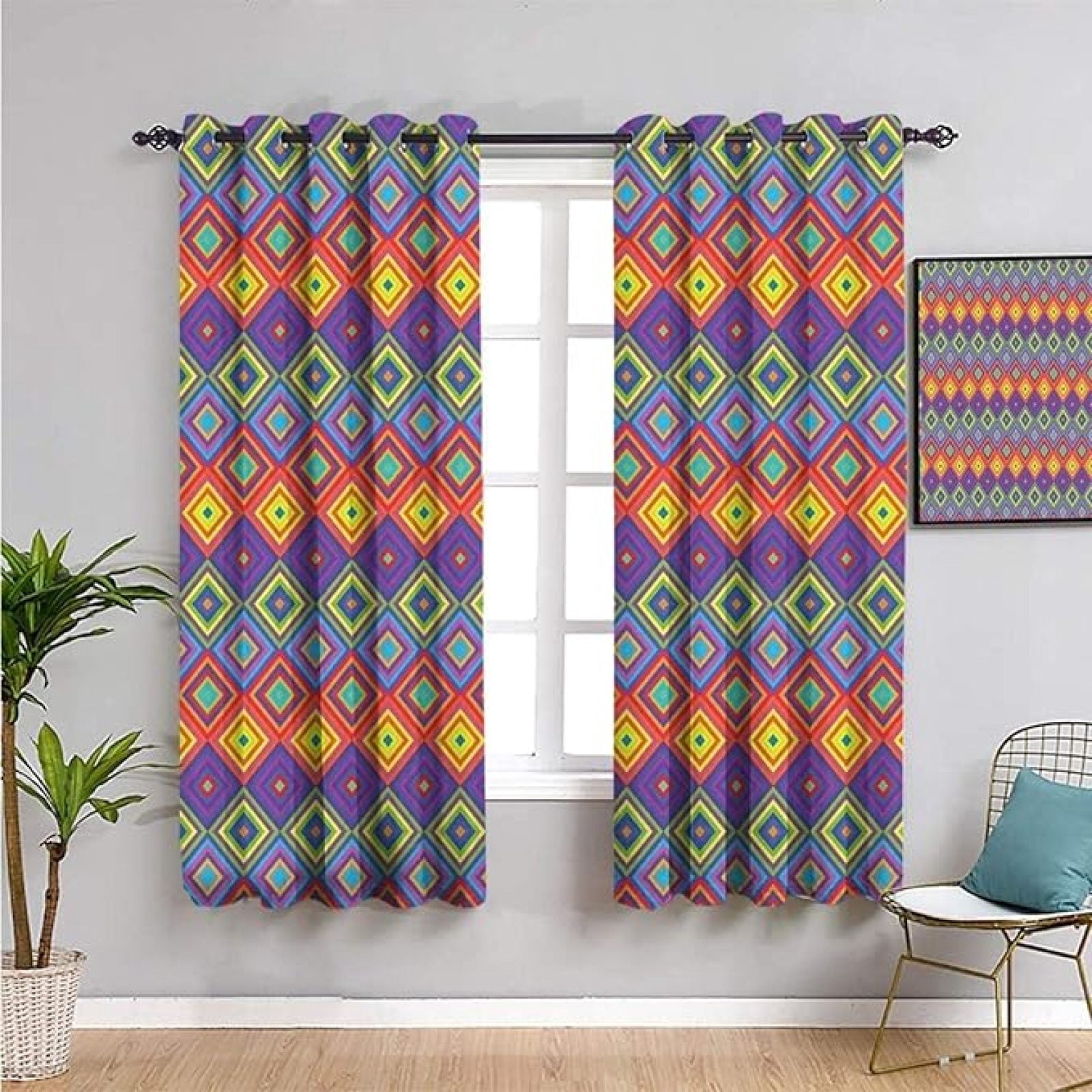 Geometric Square Blackout Curtains, 3D Colorful Print Window Curtains ...