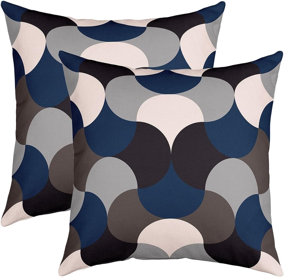 Geometric Square Cushion Covers Set of 2 Geometry Blue Grey Black ...