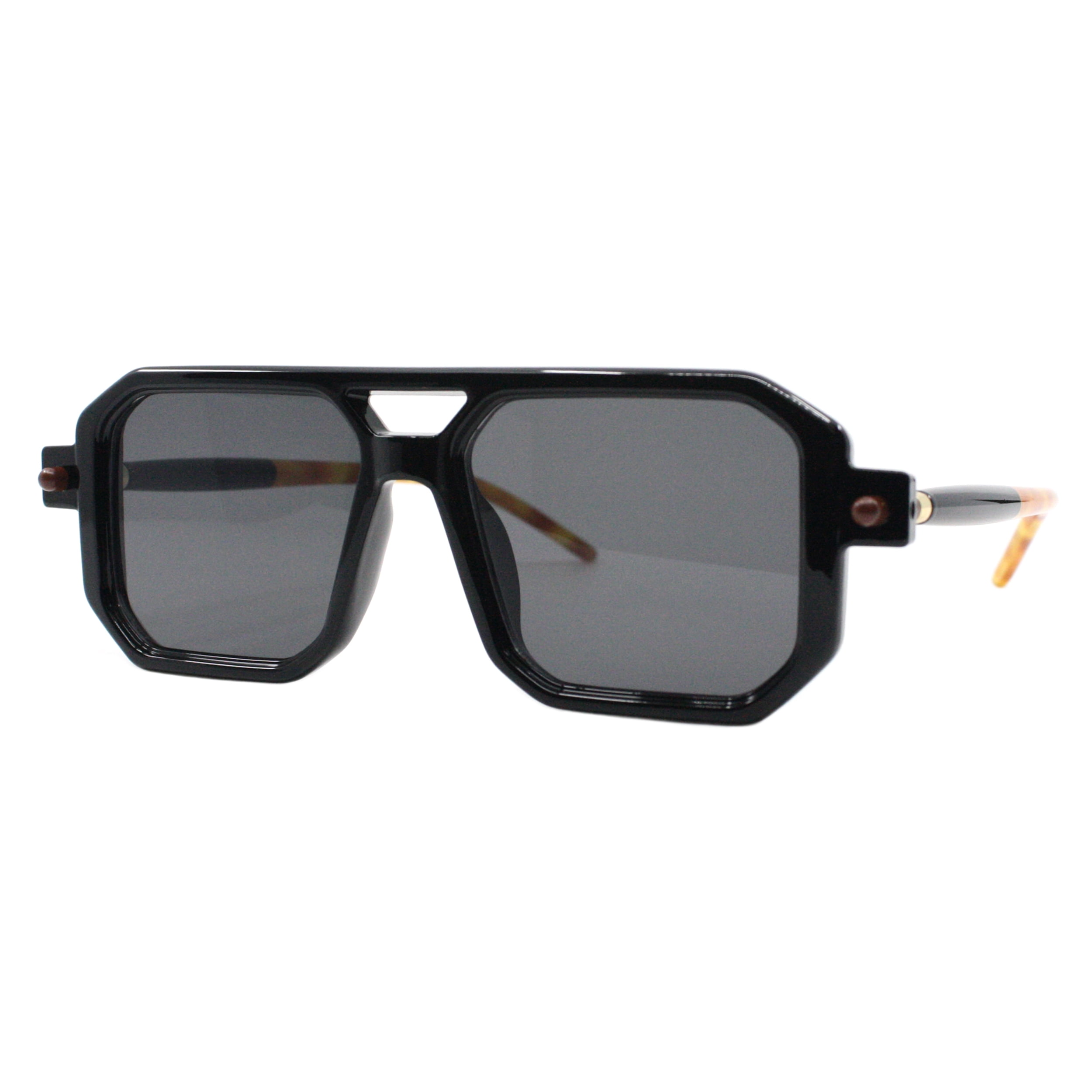 Geometric Square Flat Top Sunglasses Retro Unisex UV 400 Black Tortoise ...