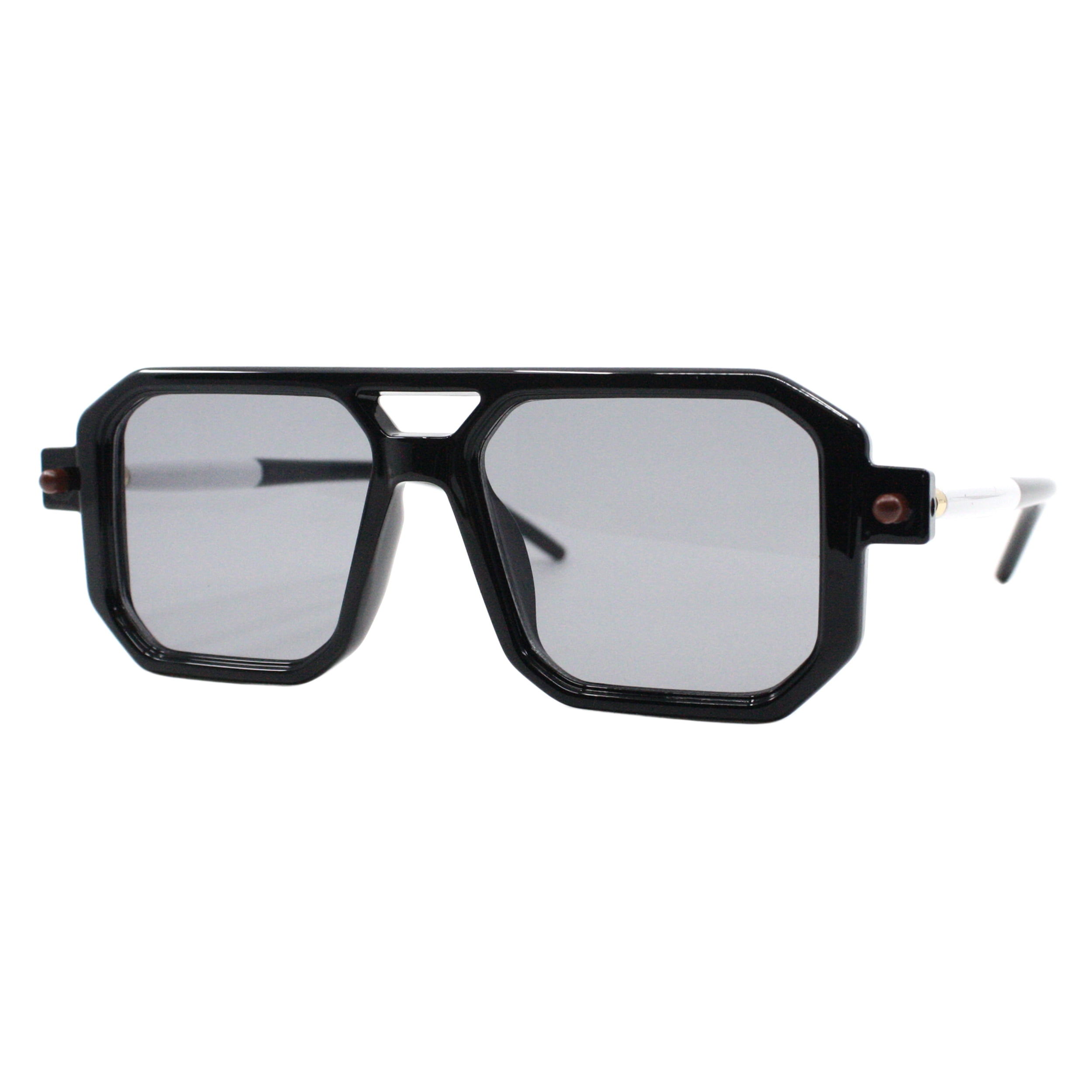 Geometric Square Flat Top Sunglasses Retro Unisex UV 400 Black White ...