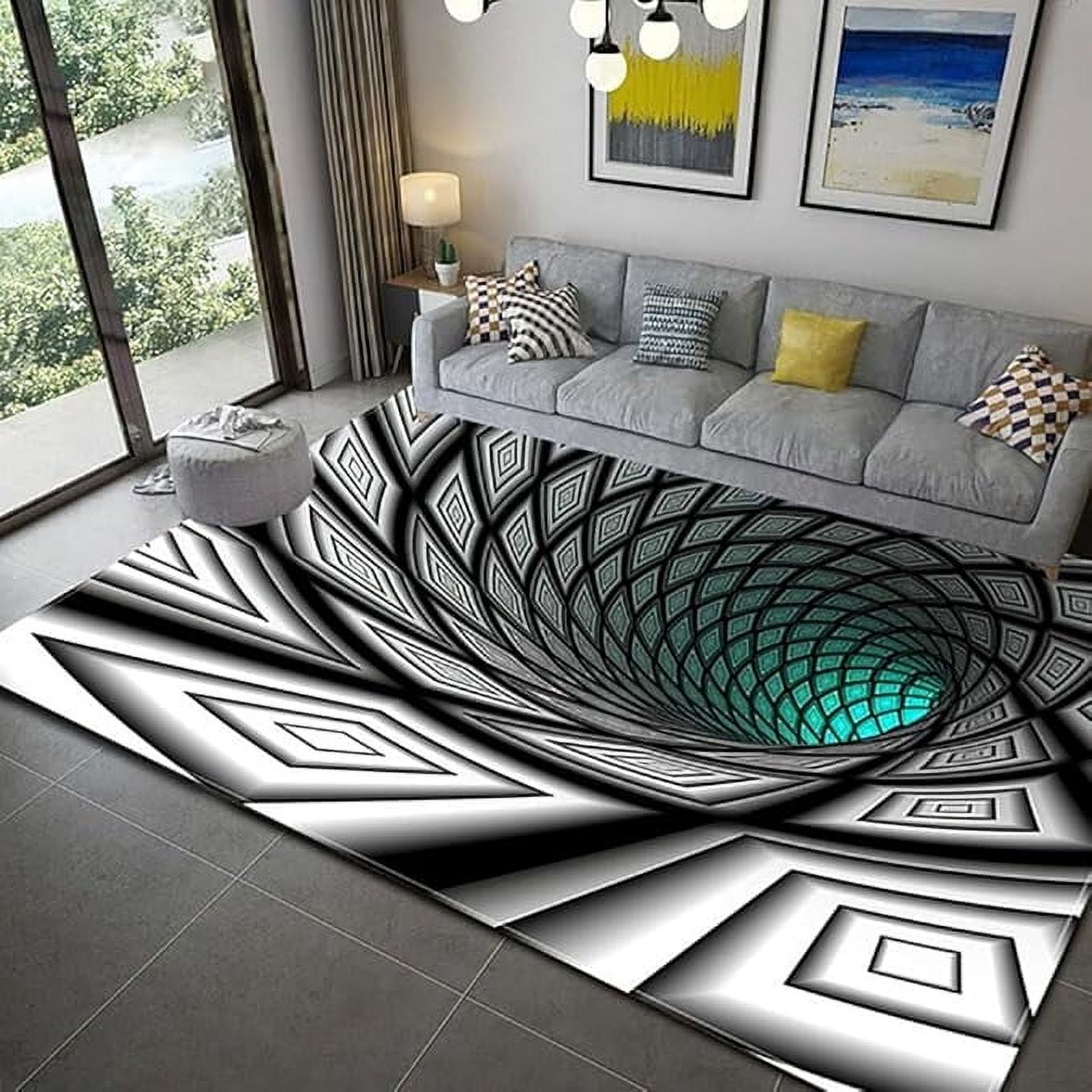 Geometric Square Pattern Rugs 3D Vortex Visual Illusion Area Rug Modern ...