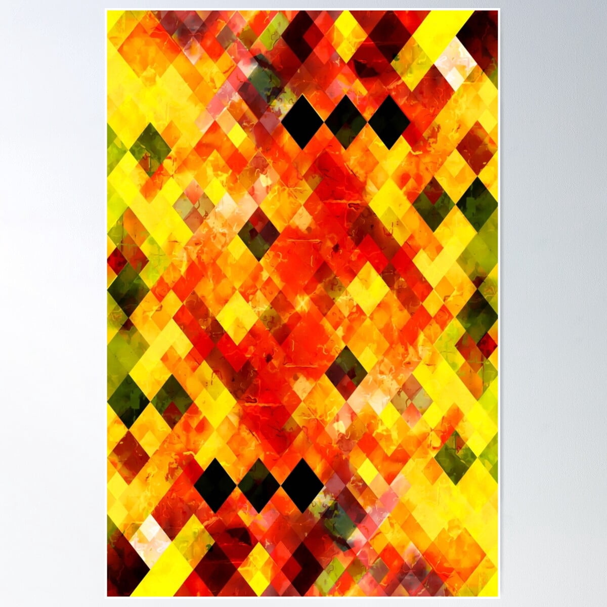 Geometric Square Pixel Pattern Abstract Background In Red Yellow Poster ...