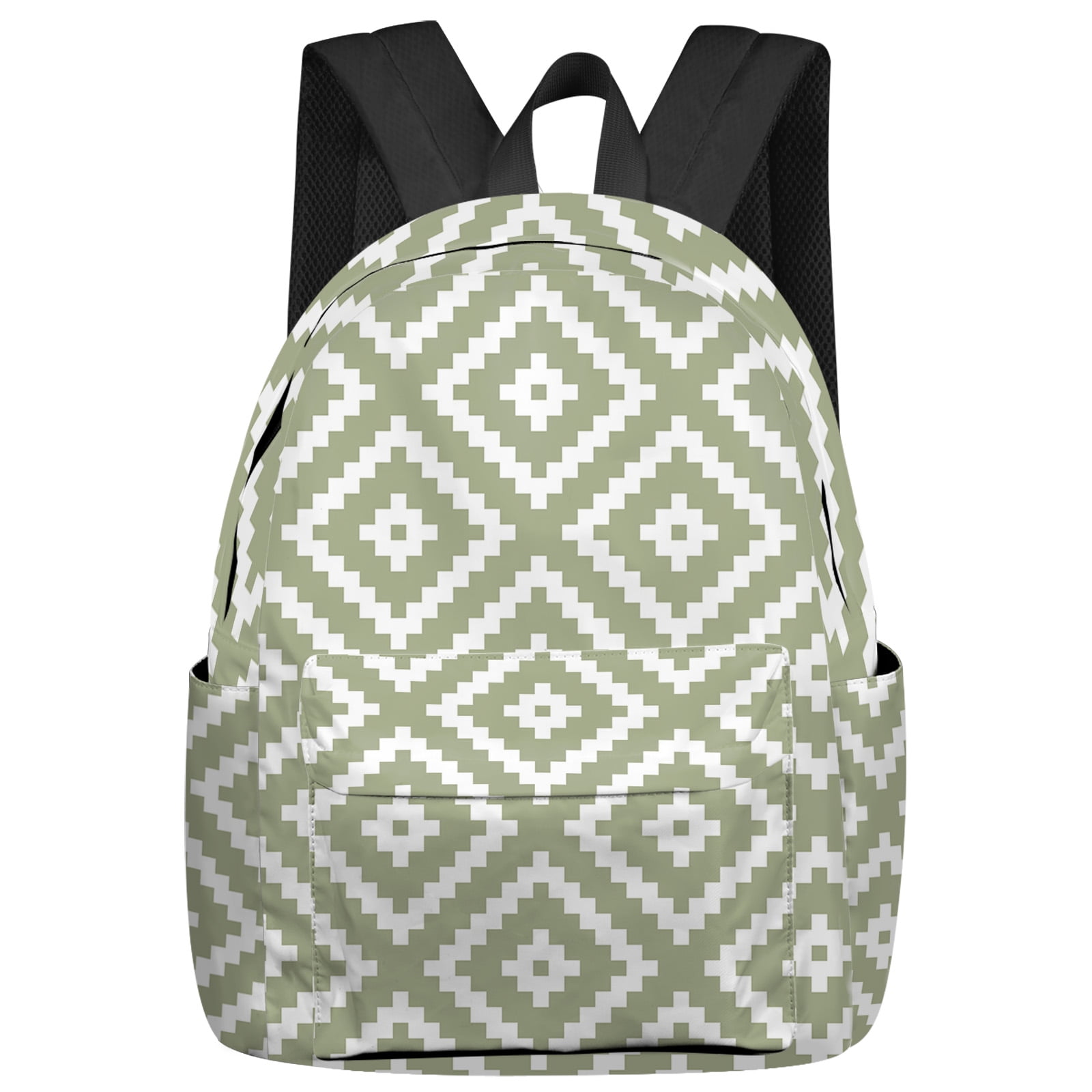 Geometric Square Textured Sage Green Backpacks Student Casual Travel ...
