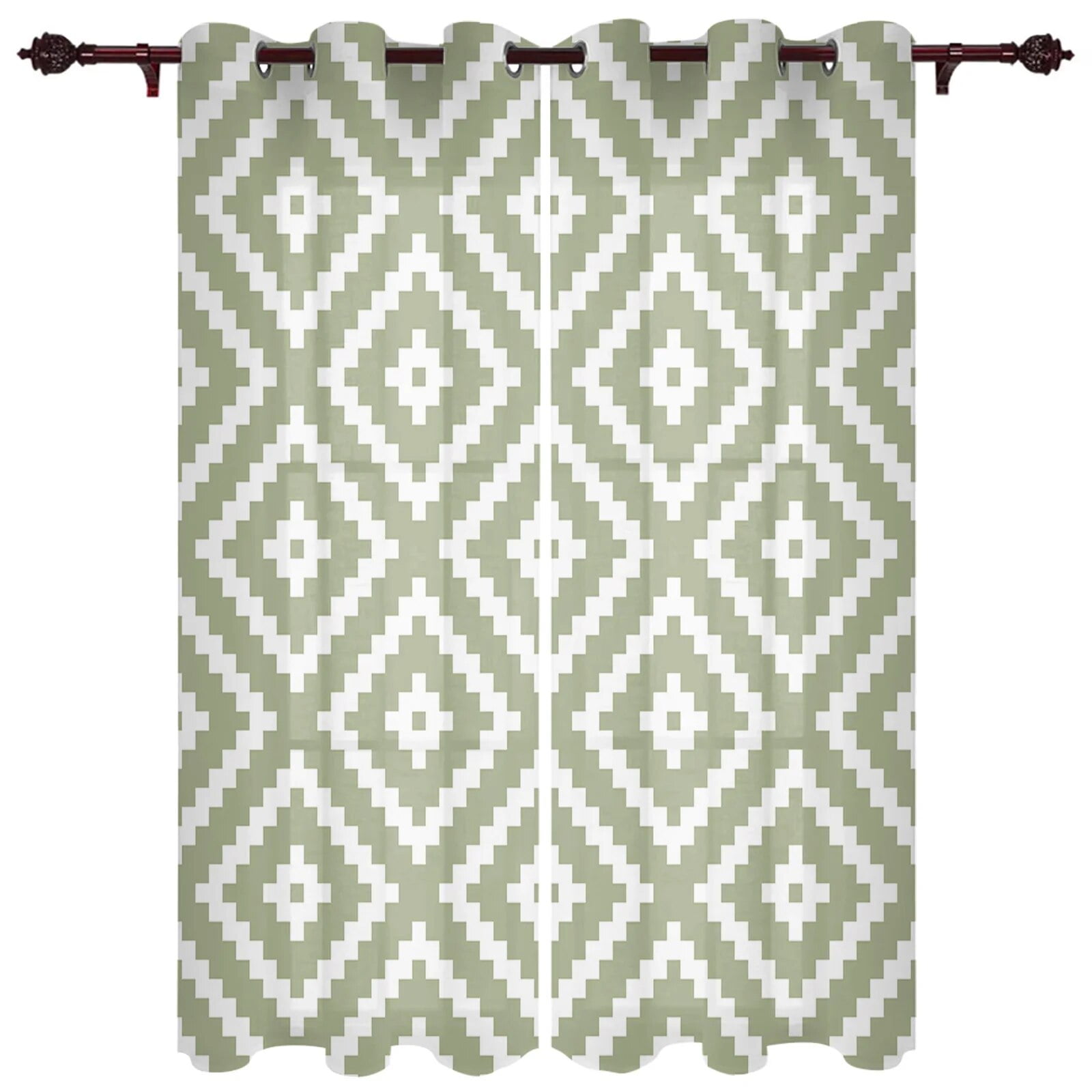 Geometric Square Textured Sage Green Curtains for Bedroom Living Room Window Curtain Treatments ...