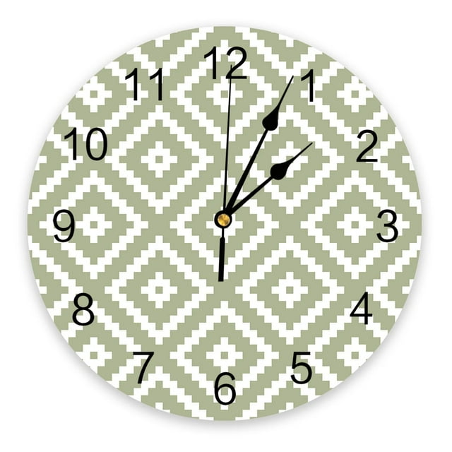 Geometric Square Textured Sage Green Wall Clock Large Modern Kitchen ...