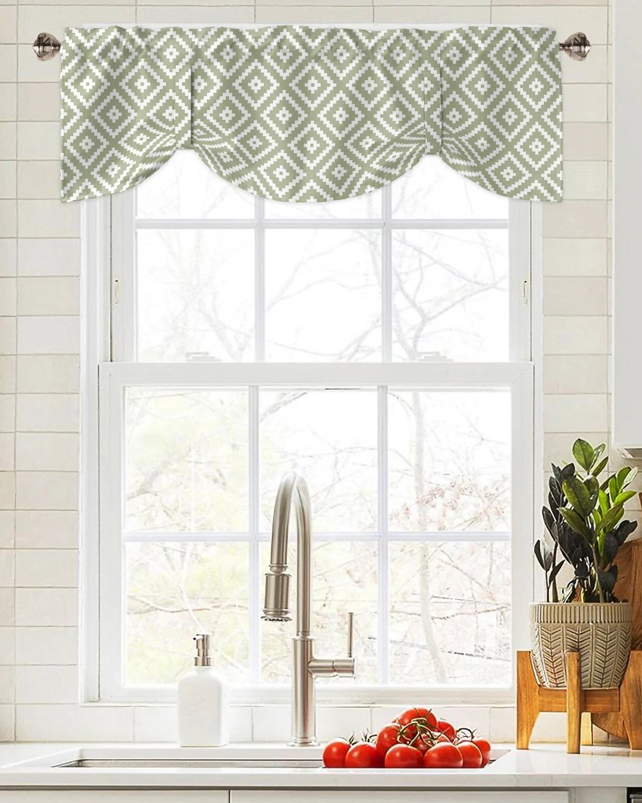 Geometric Square Textured Sage Green Window Curtain Living Room Kitchen ...