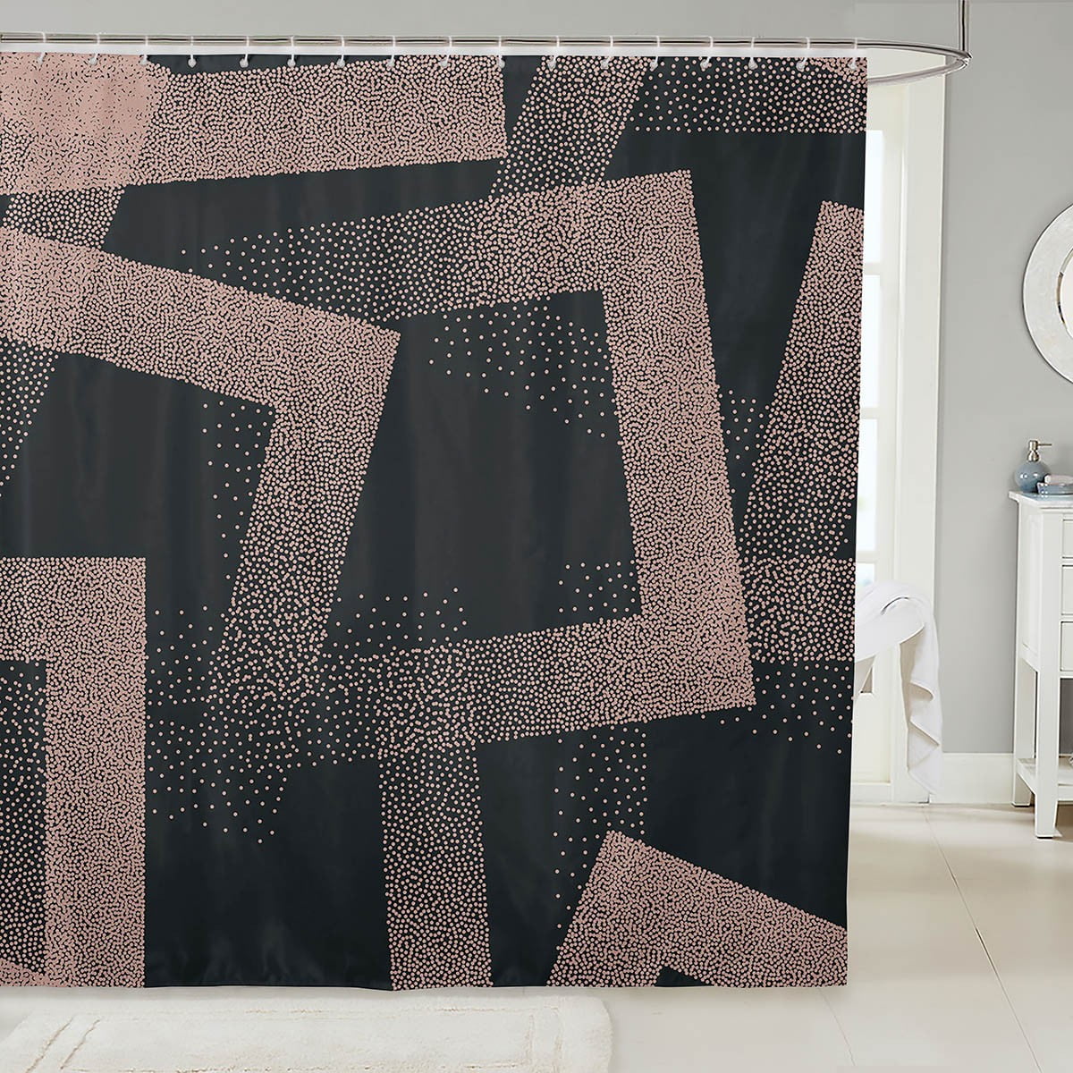Geometric Squares Bathroom Shower Curtain Sets Modern Abstract Stippled ...