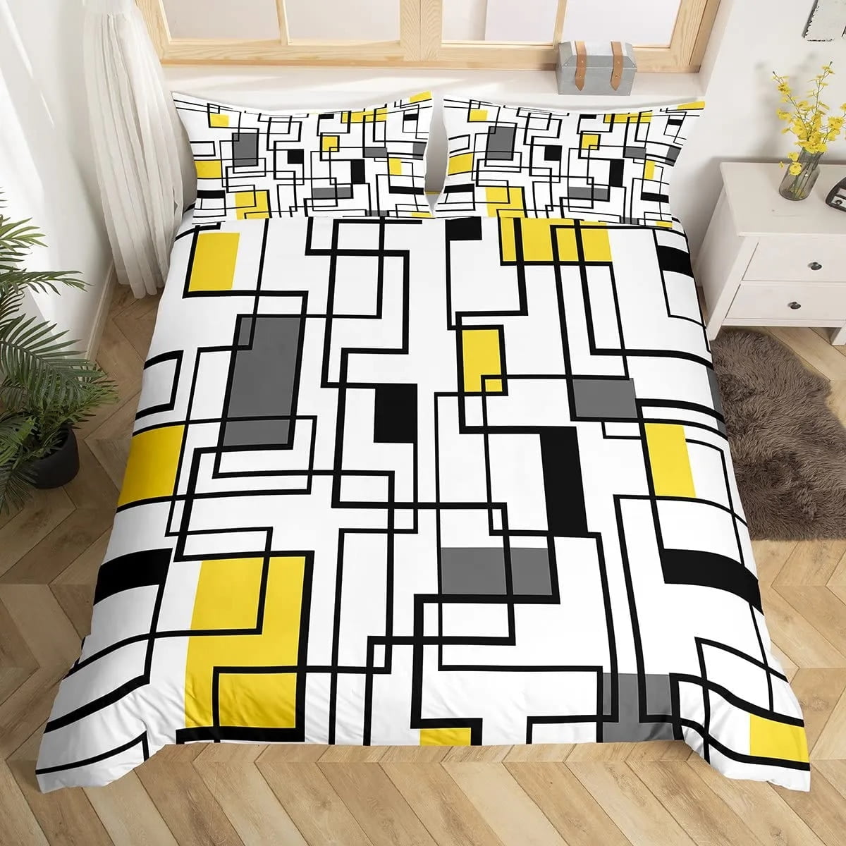 Geometric Squares Duvet Cover Set Red Beige Circle Bedding Set Modern ...