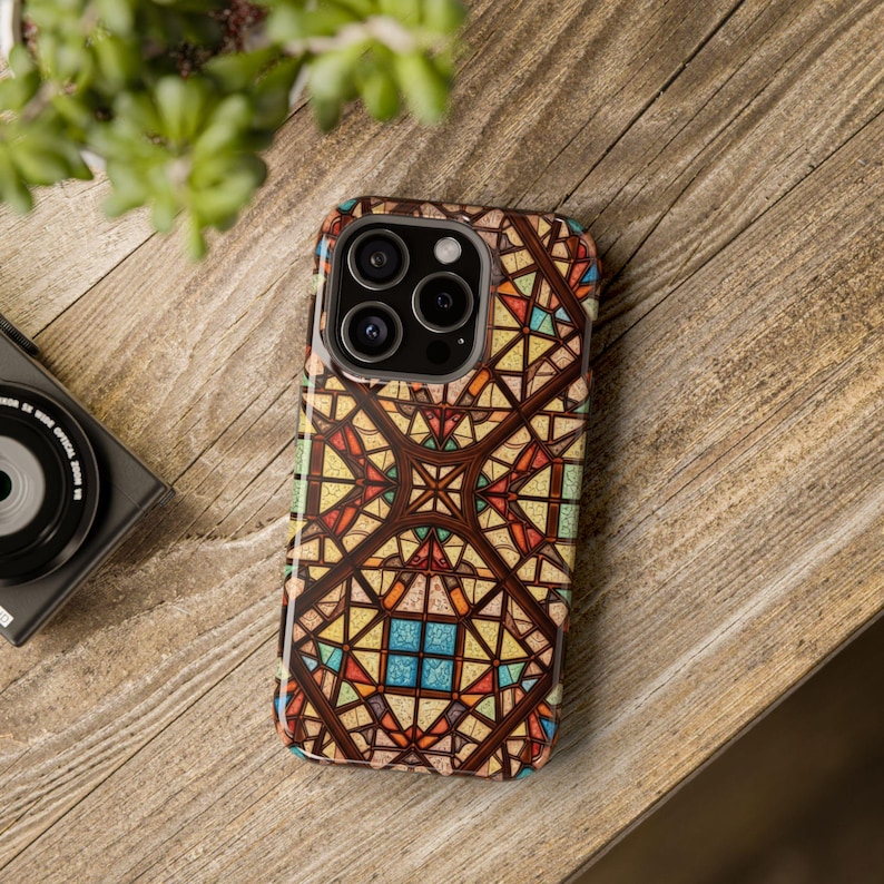 Geometric Stained Glass MagSafe Phone Case, Modern Mosaic Art with ...
