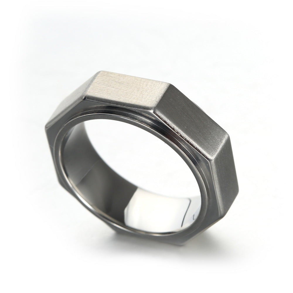 Mens Geometric Ring Stainless Steel Square Eight Sided Design Durable ...