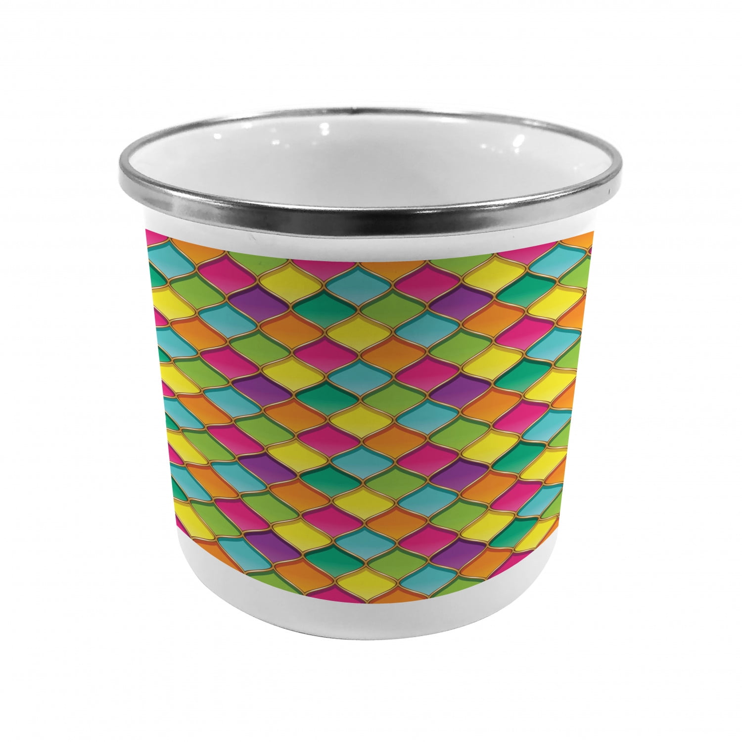 Geometric Steel Camping Mug, Vivid Colored Stained Glass Style Pattern ...