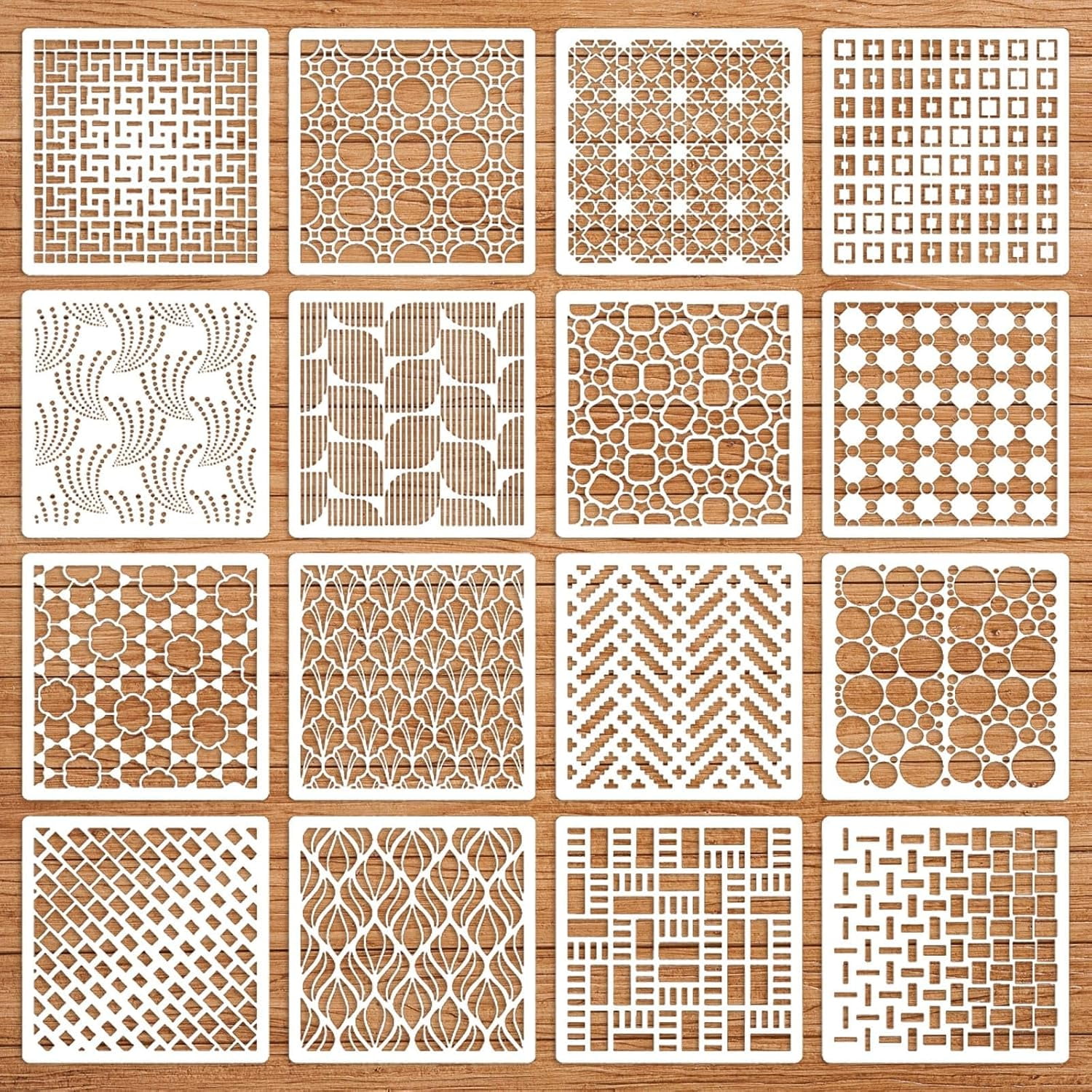 Geometric Stencils for Painting, 16PCS 6" Plastic Stencils for Crafts ...