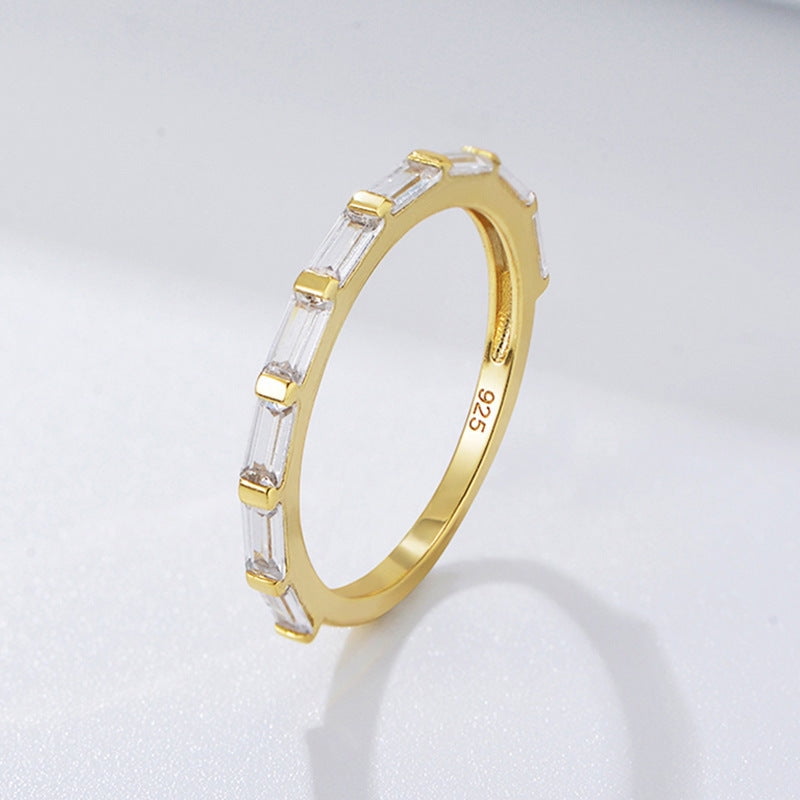 Geometric Sterling Silver Rectangular Zircon Ring: Simple, Luxurious ...