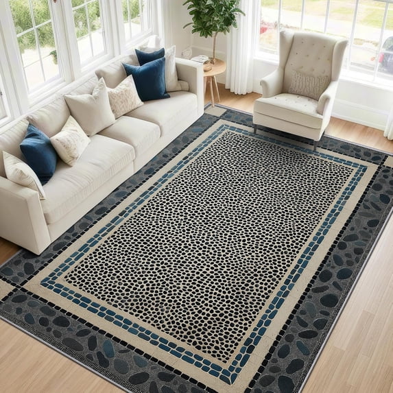 Geometric Stone Area Rugs, Cobblestone Pebble Pattern Carpet, Washable ...