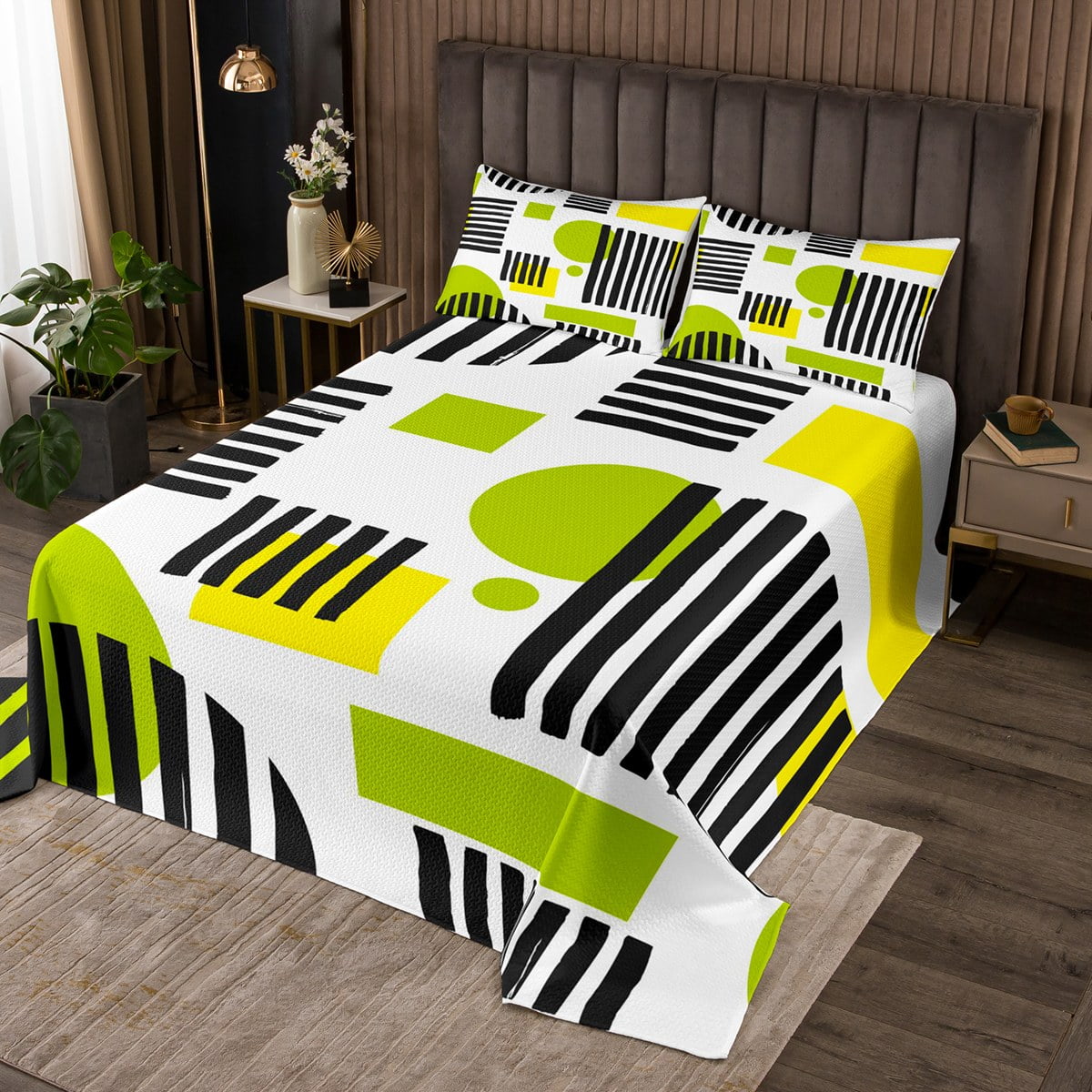 Geometric Stripe Circle Square Bedspread Queen Size Modern Mid Century ...
