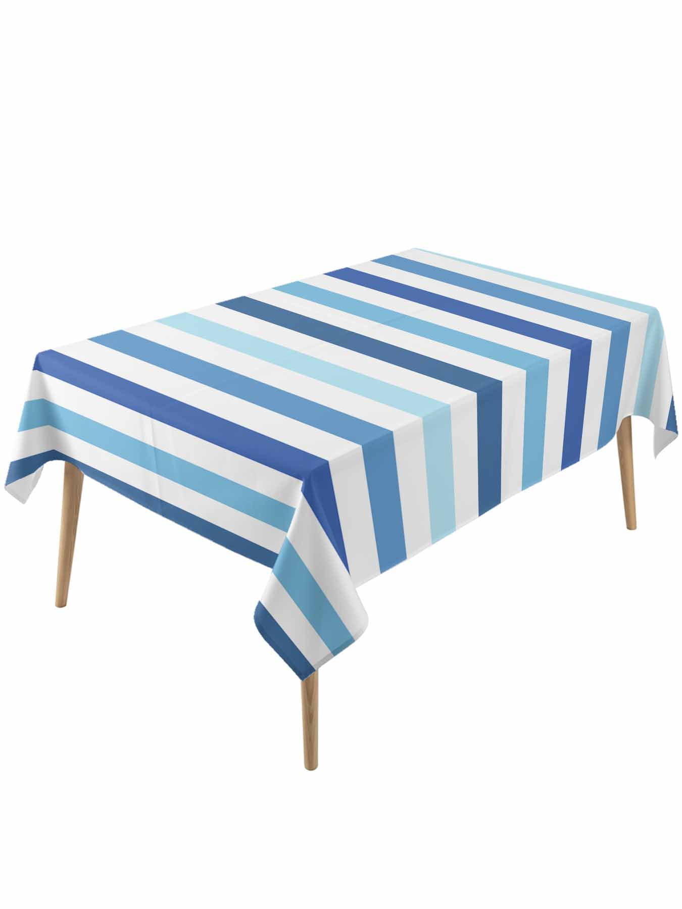Geometric Stripe Table Cloth, Ombre Farmhouse Blue Vertical Striped ...