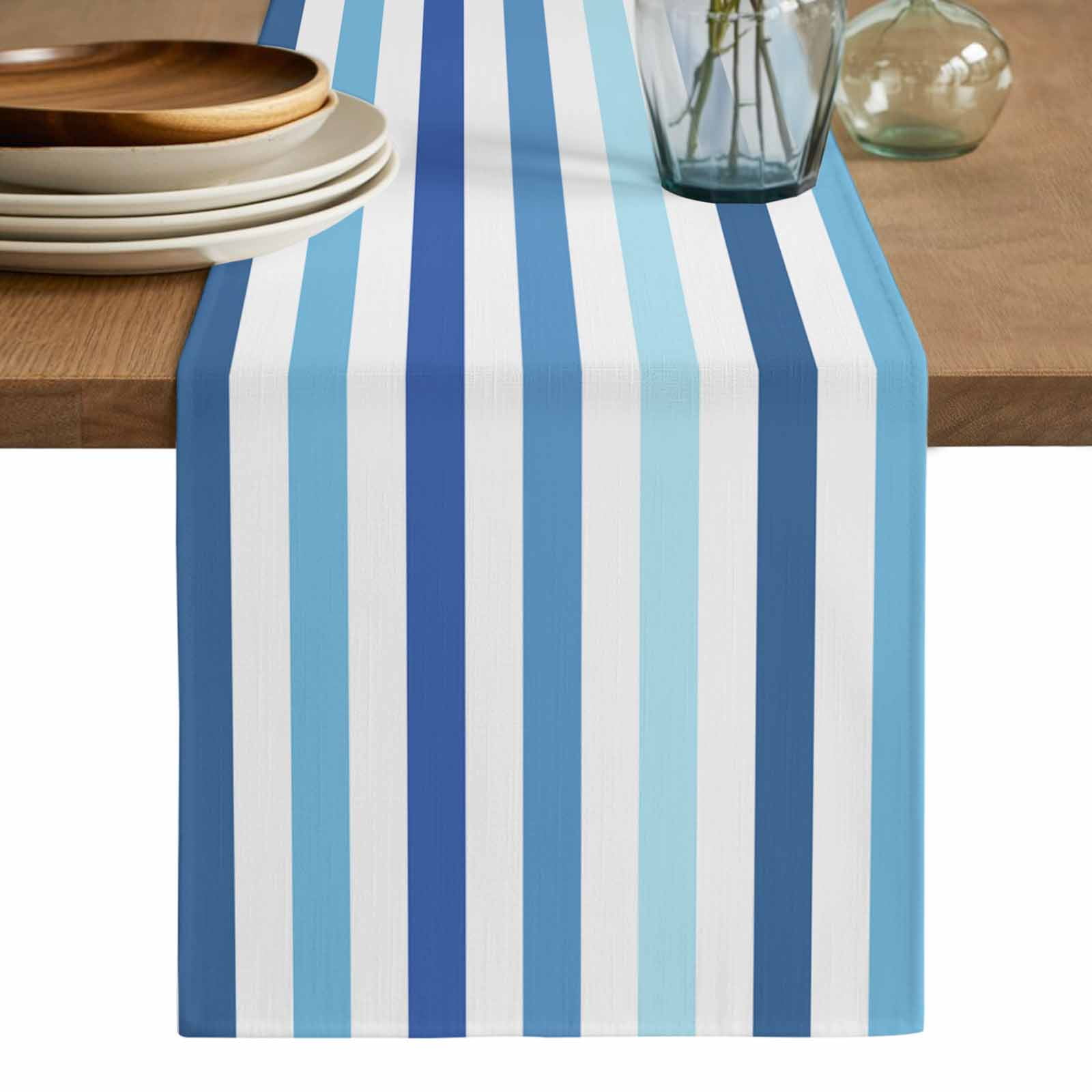 Geometric Stripe Table Runner, Ombre Farmhouse Blue Vertical Striped ...