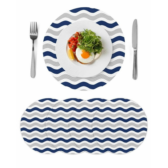 Geometric Striped Pattern Round Table Placemats set of 4, Navy Grey ...