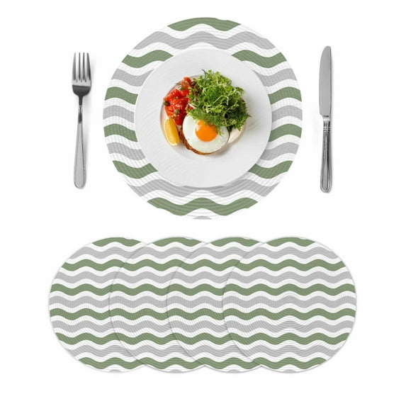 Geometric Striped Pattern Round Table Placemats set of 4, Sage Green ...