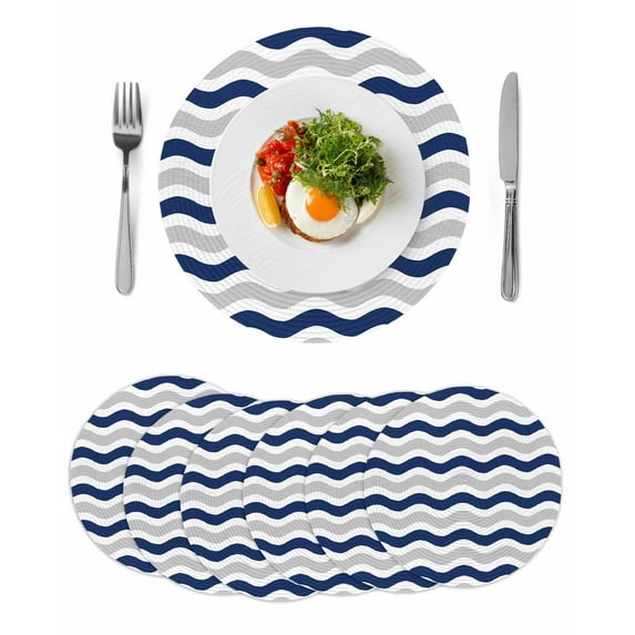 Geometric Striped Pattern Round Table Placemats set of 6, Navy Grey ...
