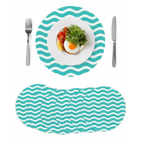 Geometric Striped Pattern Round Table Placemats set of 6, Turquoise ...