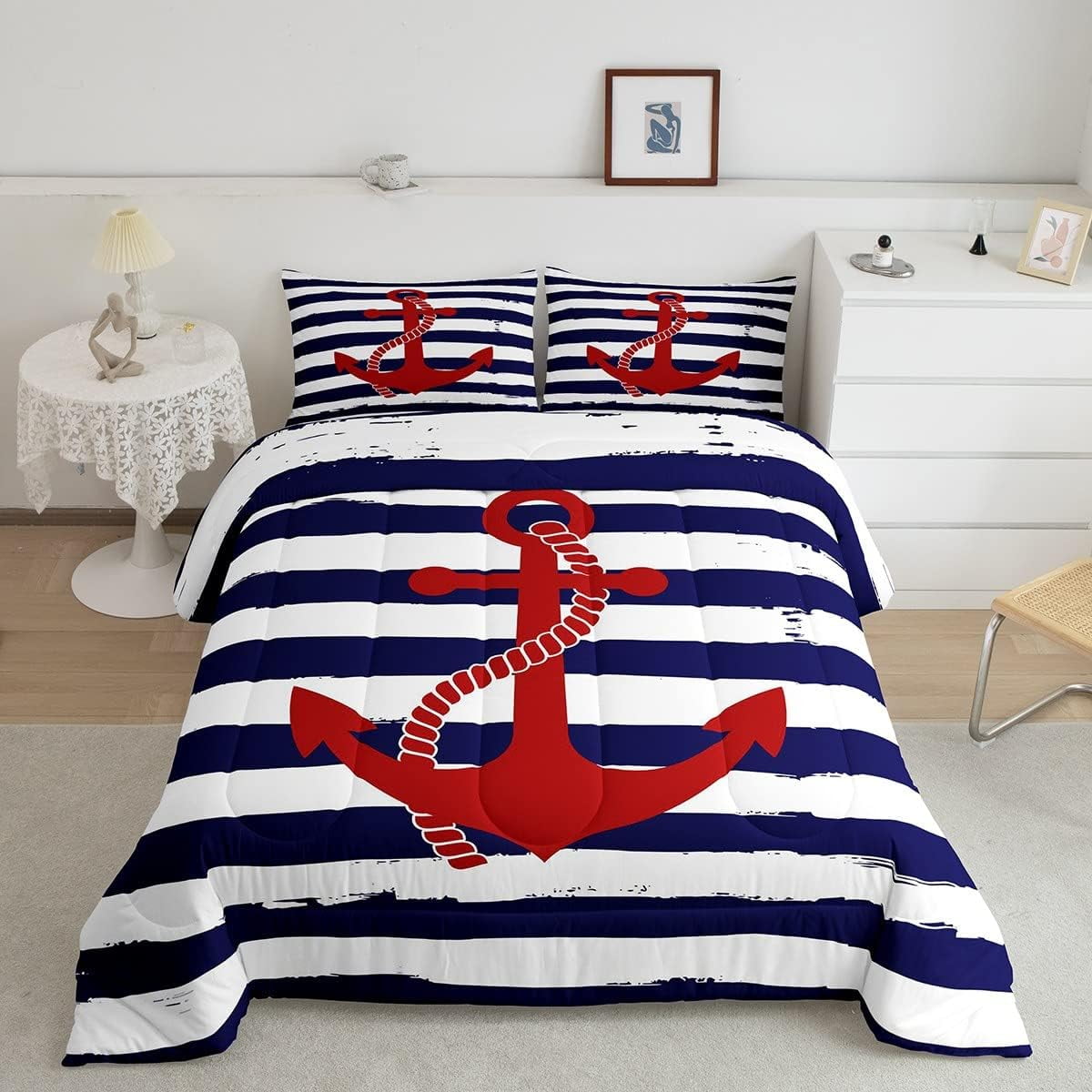 Geometric Stripes Comforter Set Twin Size,Nautical Anchor Bedding Sets ...