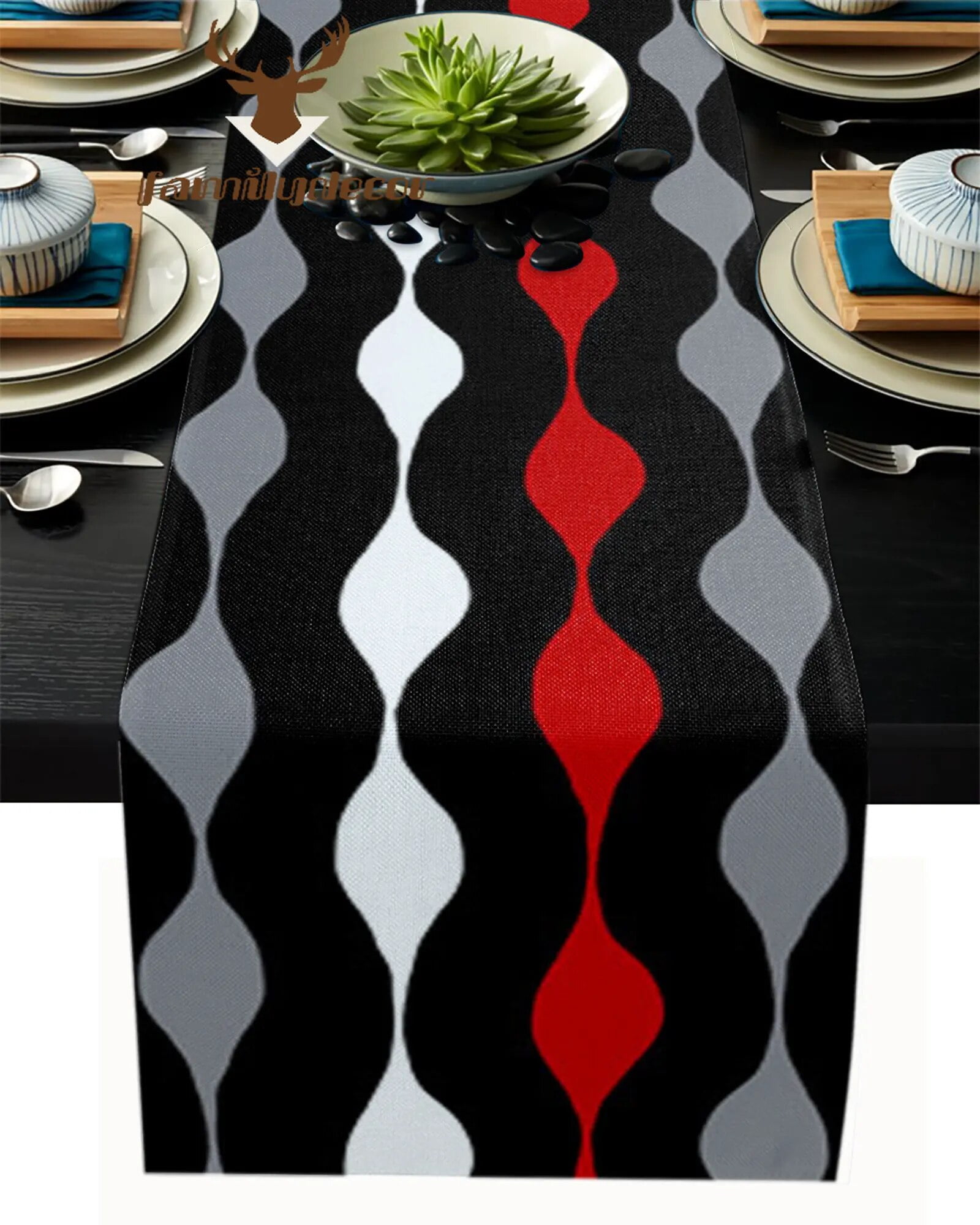 Geometric Stripes Red Black White Table Runner Home Wedding Table Flag ...