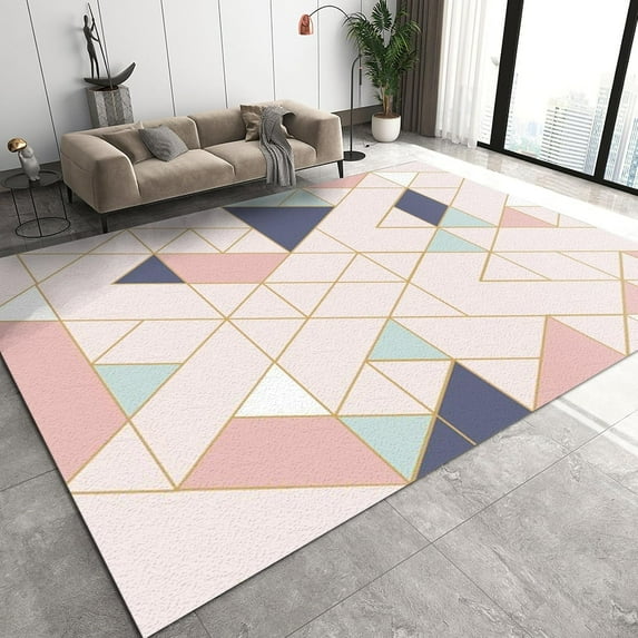 Geometric Style Area Rugs, Pink Blue Triangle Pattern Hallway Carpet ...