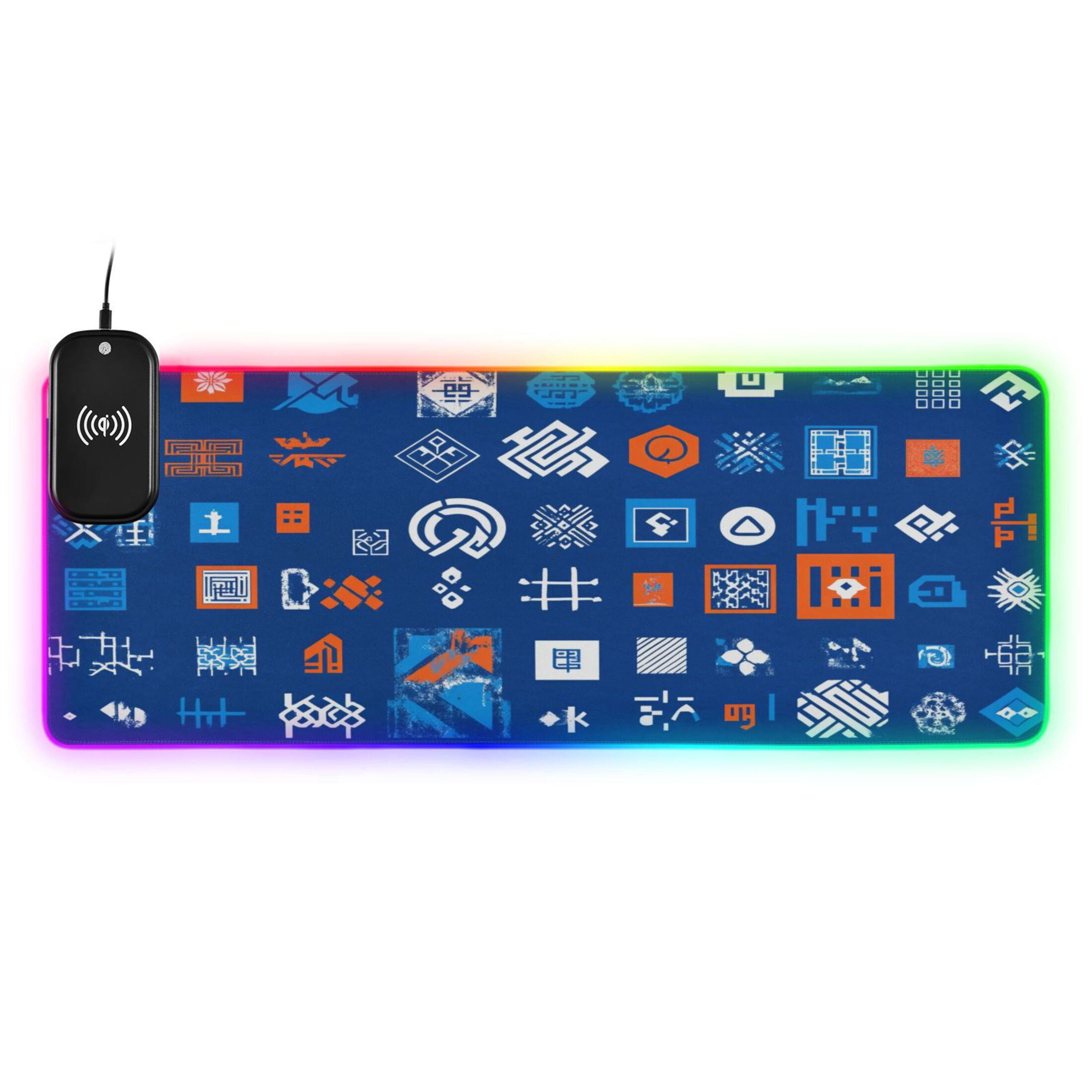 Geometric Style Symbols Large RGB Gaming Mouse Pad with Fast Wireless ...