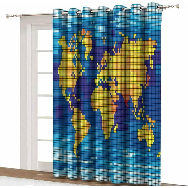 Geometric Style World Map Curtains for Sliding Glass Doors, 100 x 84 ...