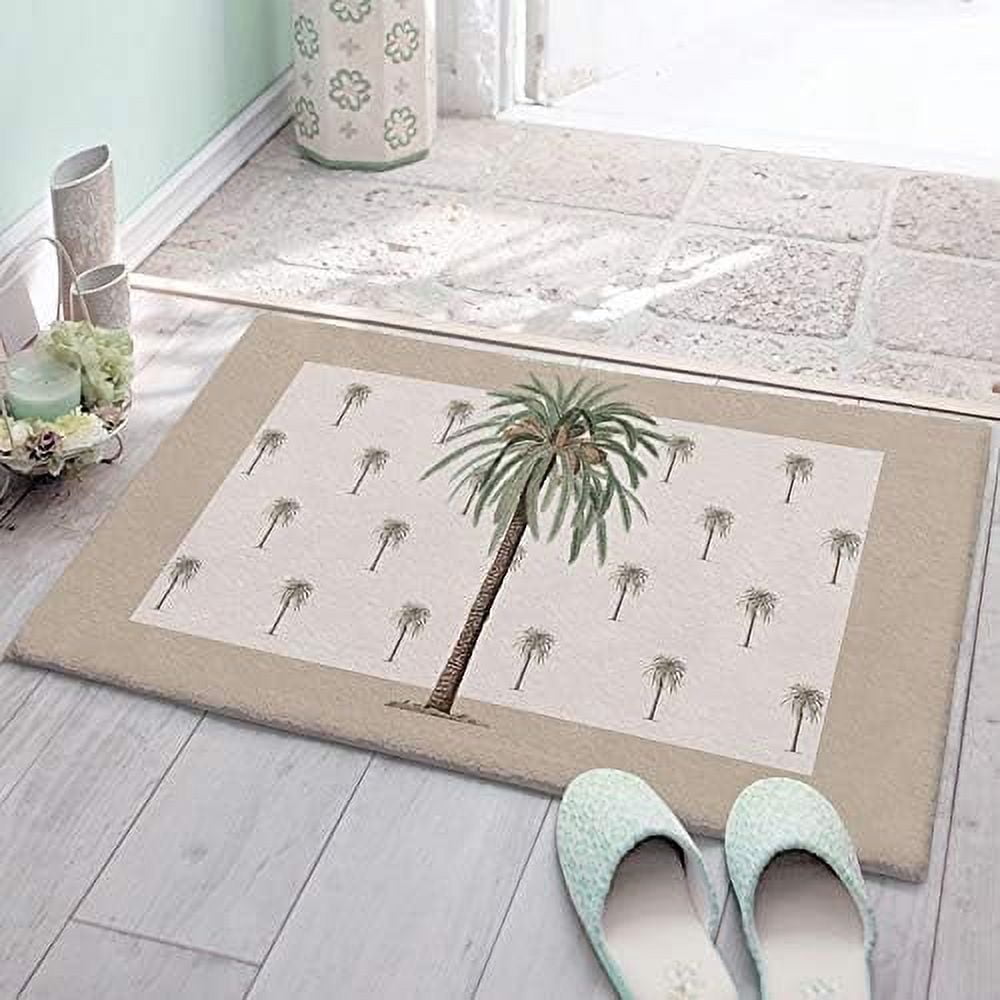 Geometric Summer Tropical Palm Trees on Brown Background Bath Mat Super ...
