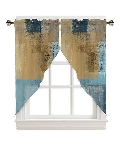 Geometric Swag Valance Curtains Abstract Painting Art Style Orange Blue ...