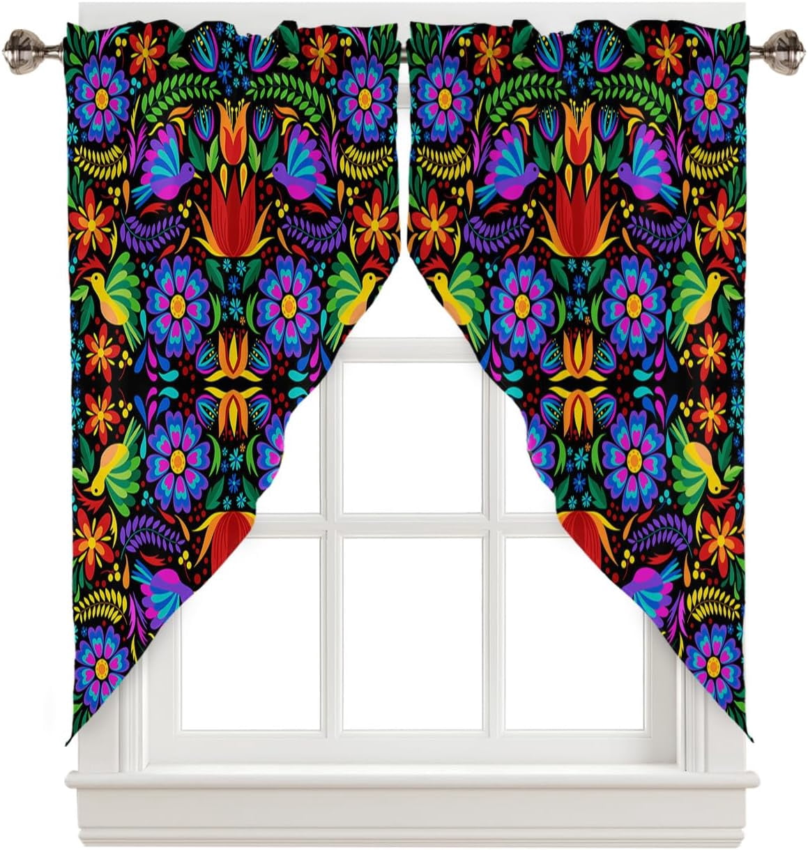 Geometric Swag Valance Curtains Colorful Mexico Style Abstract Flower ...
