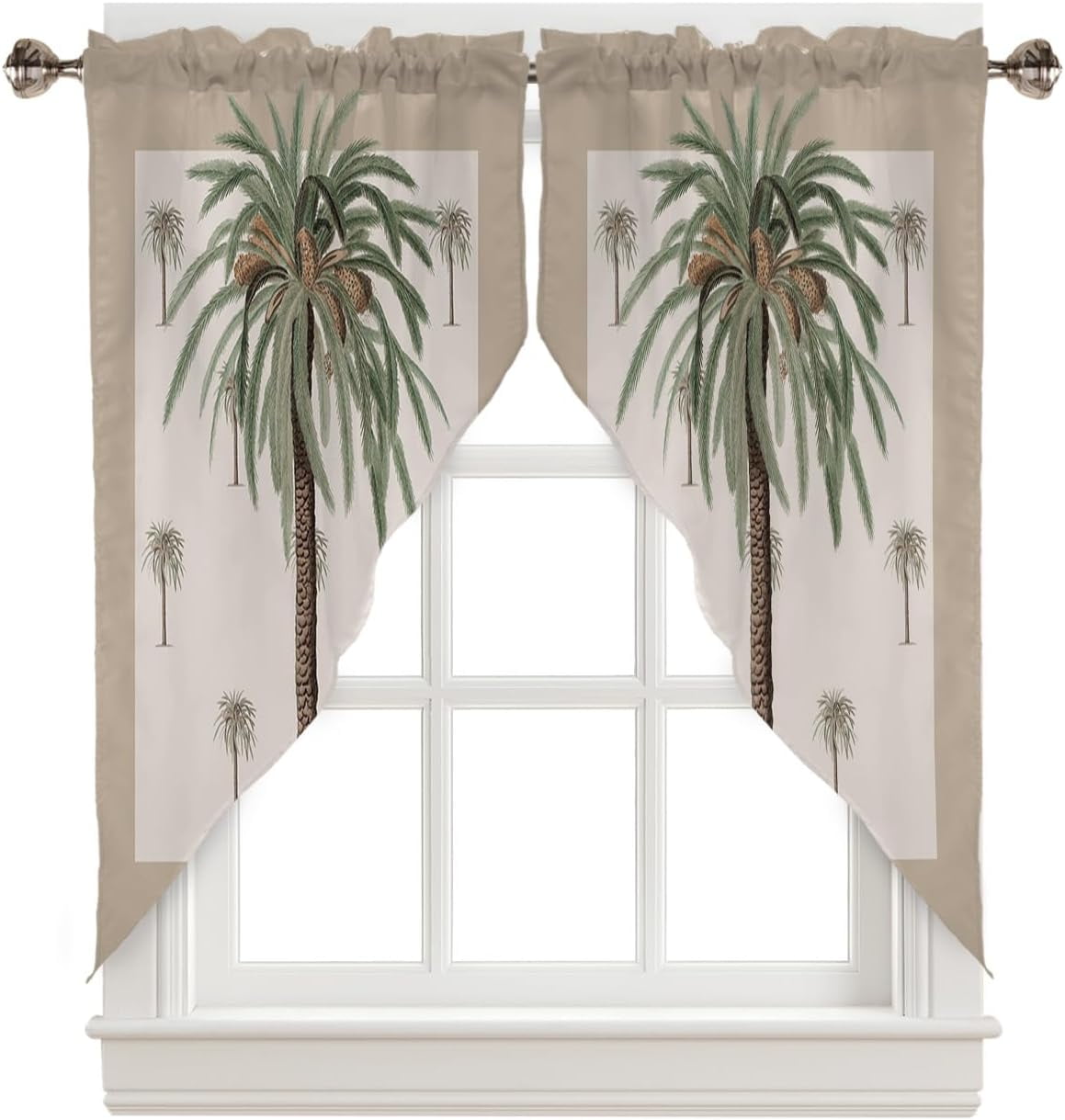 Geometric Swag Valance Curtains Tropical Palm Tree Rod Pocket Kitchen ...