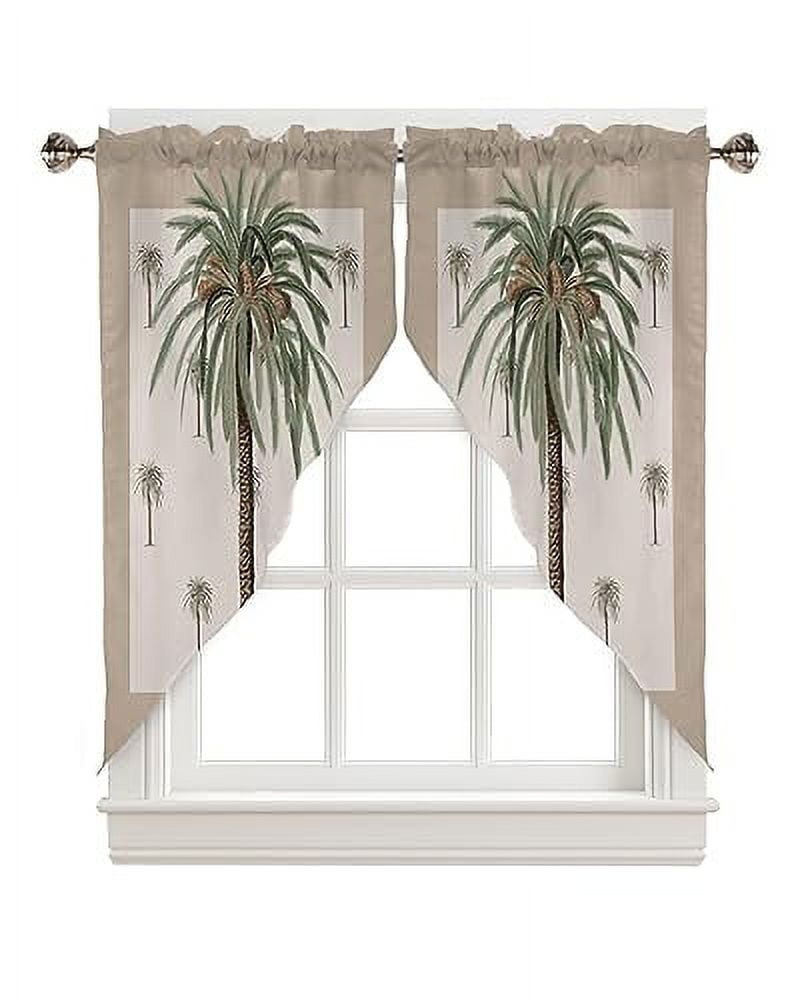 Geometric Swag Valance Curtains Tropical Palm Tree Rod Pocket Kitchen ...