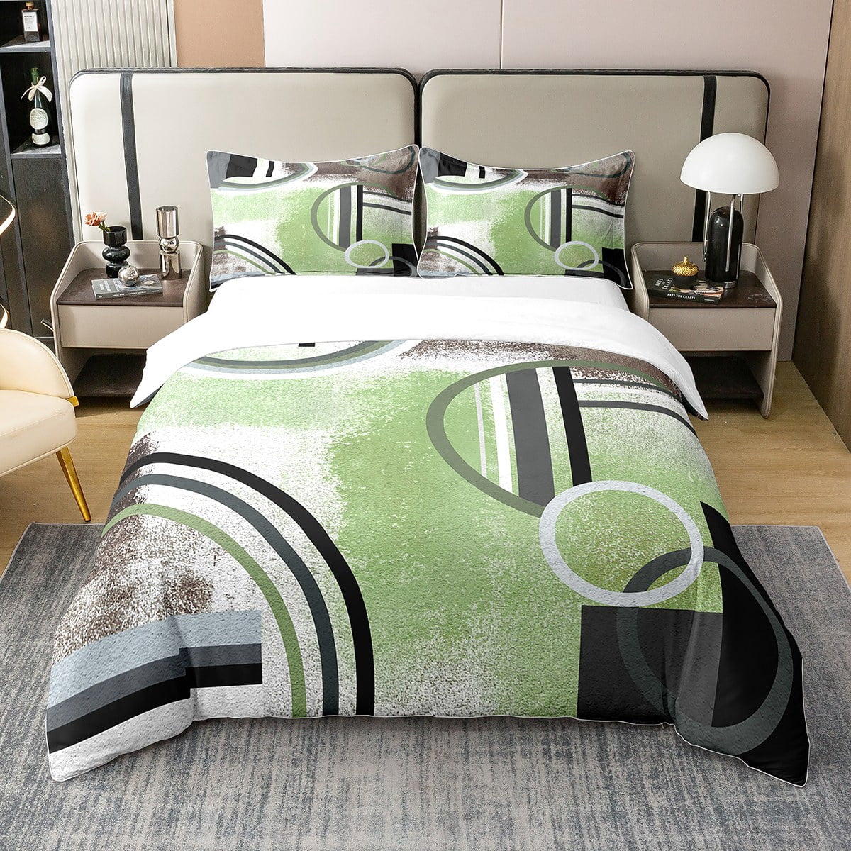 Geometric Swirls 100% Cotton Duvet Cover Full,Mint Green Brown Grey ...