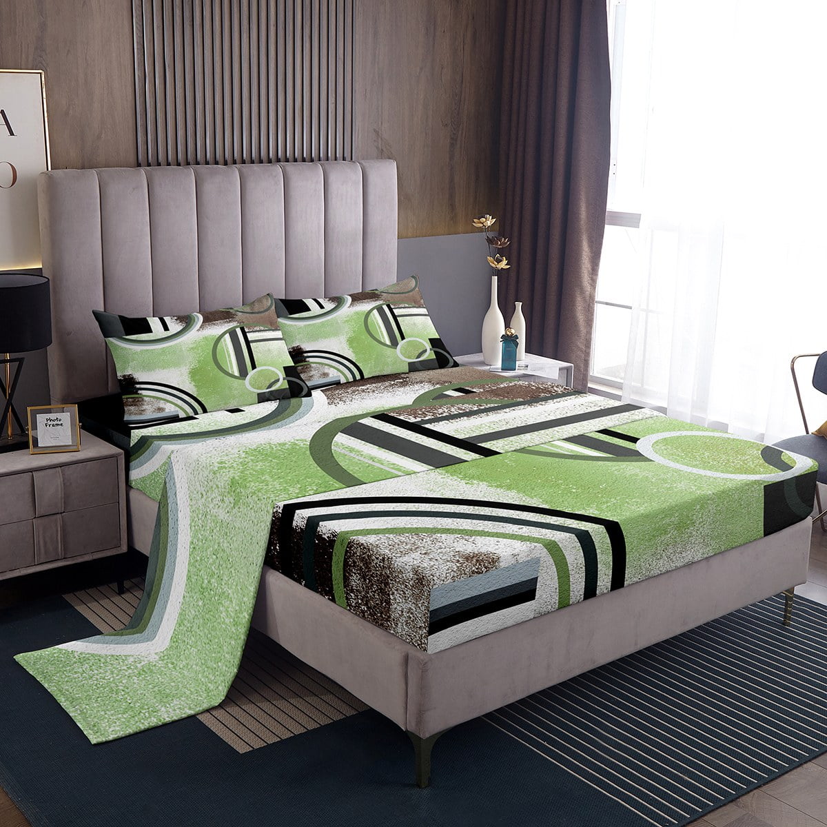 Geometric Swirls Bed Sheets Set Queen,Mint Green Brown Grey Sheets ...