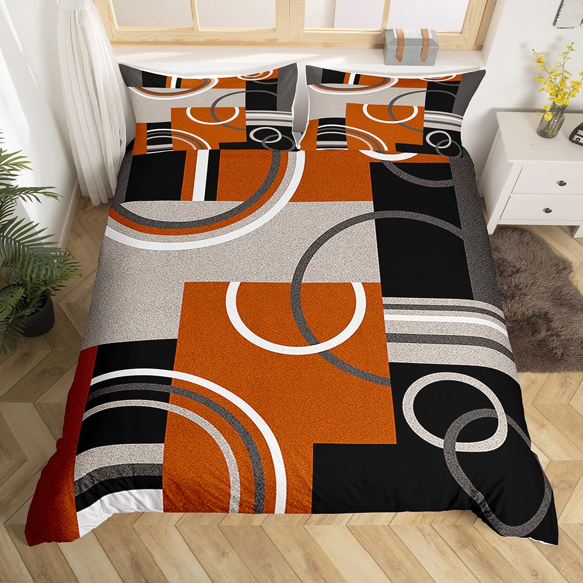 Geometric Swirls Duvet Cover Brown Gray Black Comforter Cover Circles ...