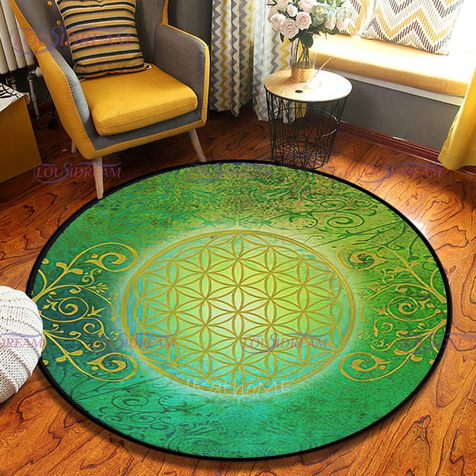 Geometric Symbols Flower of Life Round Rug Sacred Geometry r Rug ...