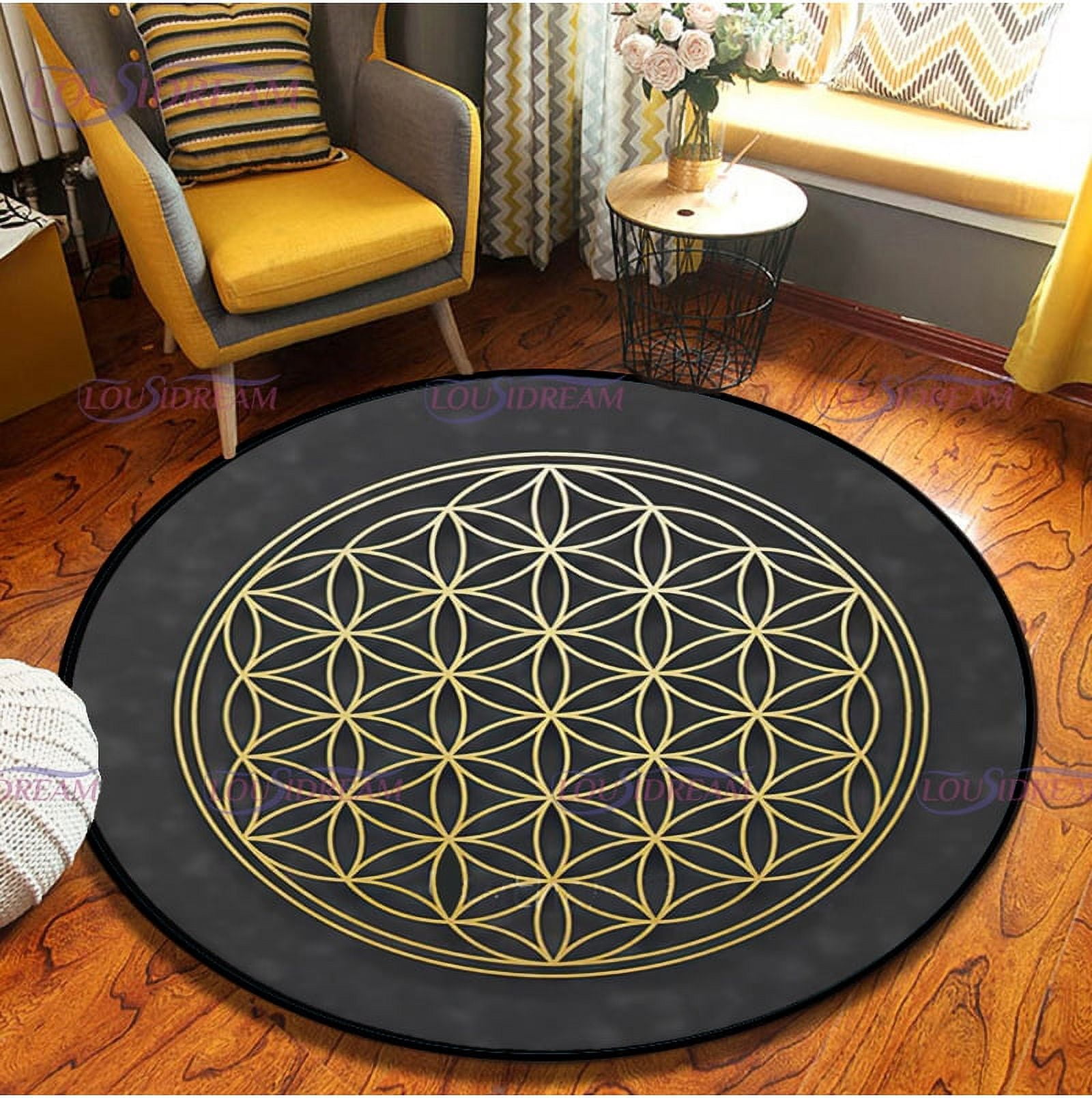 Geometric Symbols Flower of Life Round Rug Sacred Geometry r Rug ...
