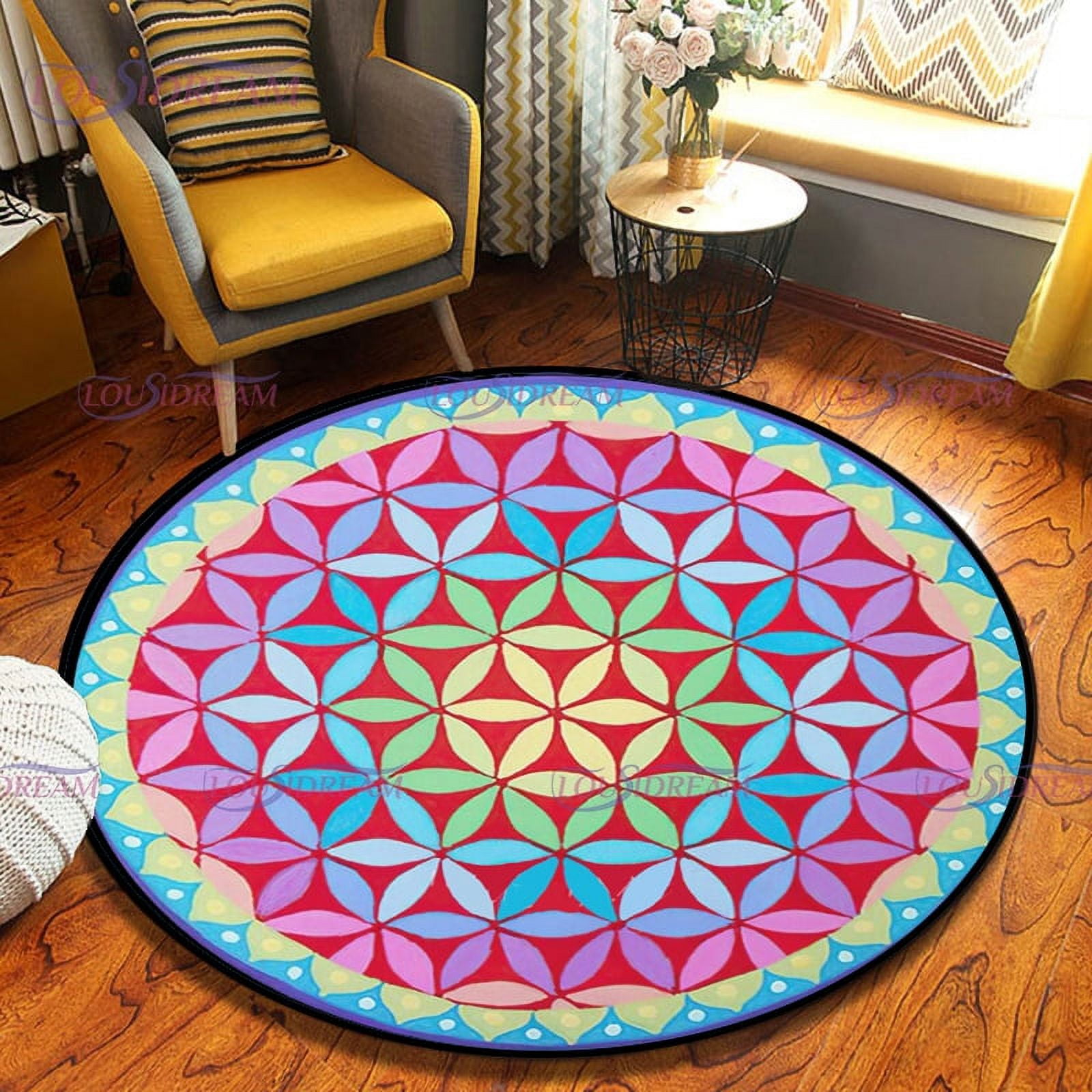 Geometric Symbols Flower of Life Round Rug Sacred Geometry r Rug ...