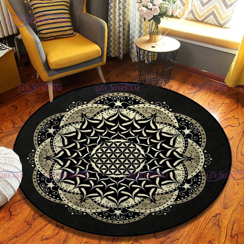 Geometric Symbols Flower of Life Round Rug Sacred Geometry r Rug ...