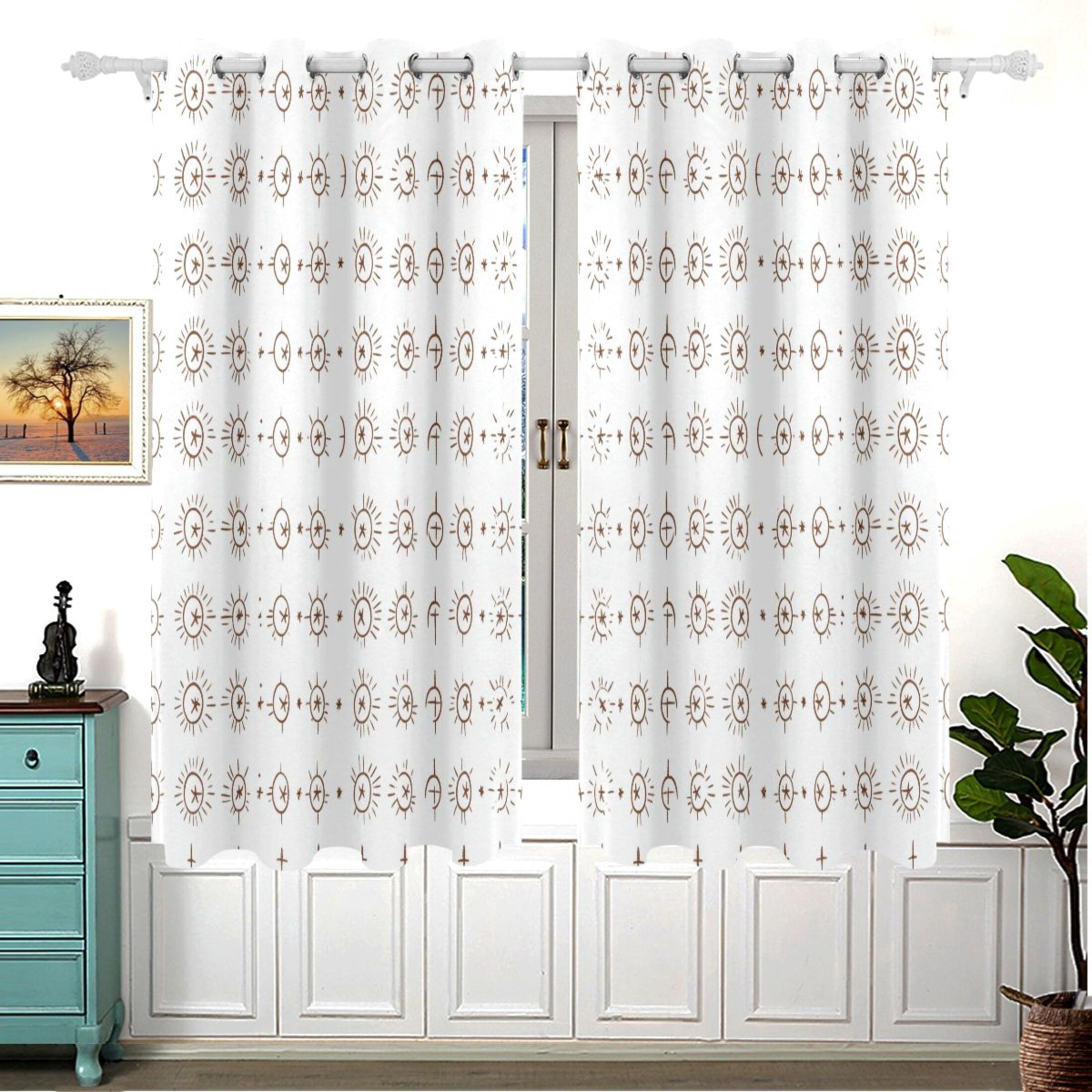 Geometric Symbols Pattern 63x55in Window Curtain Panels 63x55in 2-Piece ...